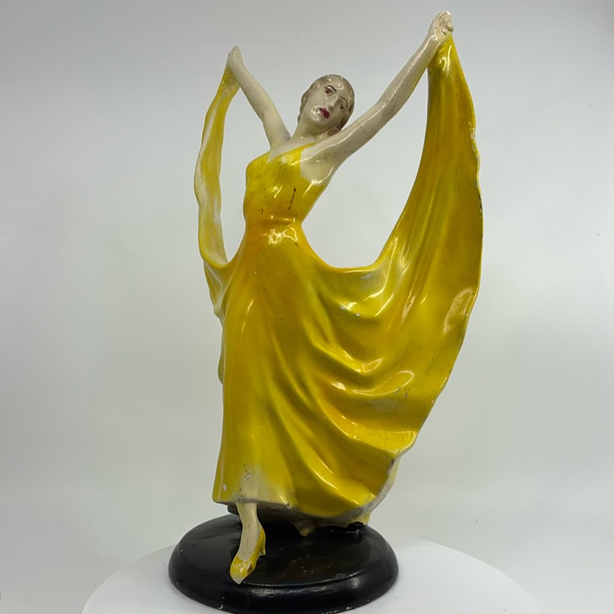 Art Deco Chalkware Dancing Lady Figure 13H 7.5W