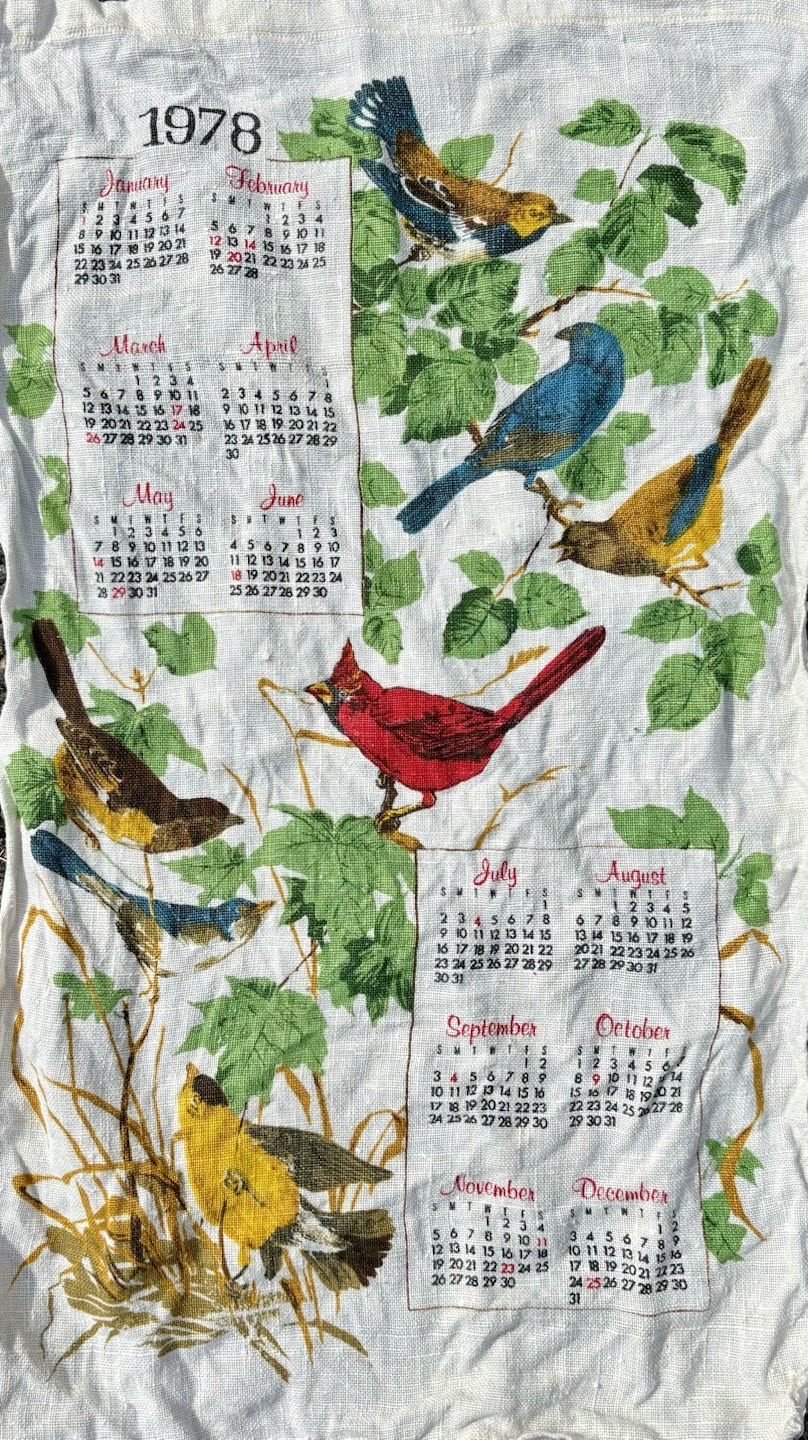 Vintage 1978 Printed Linen Cloth Hanging Wall Calendar Tea Towel ...