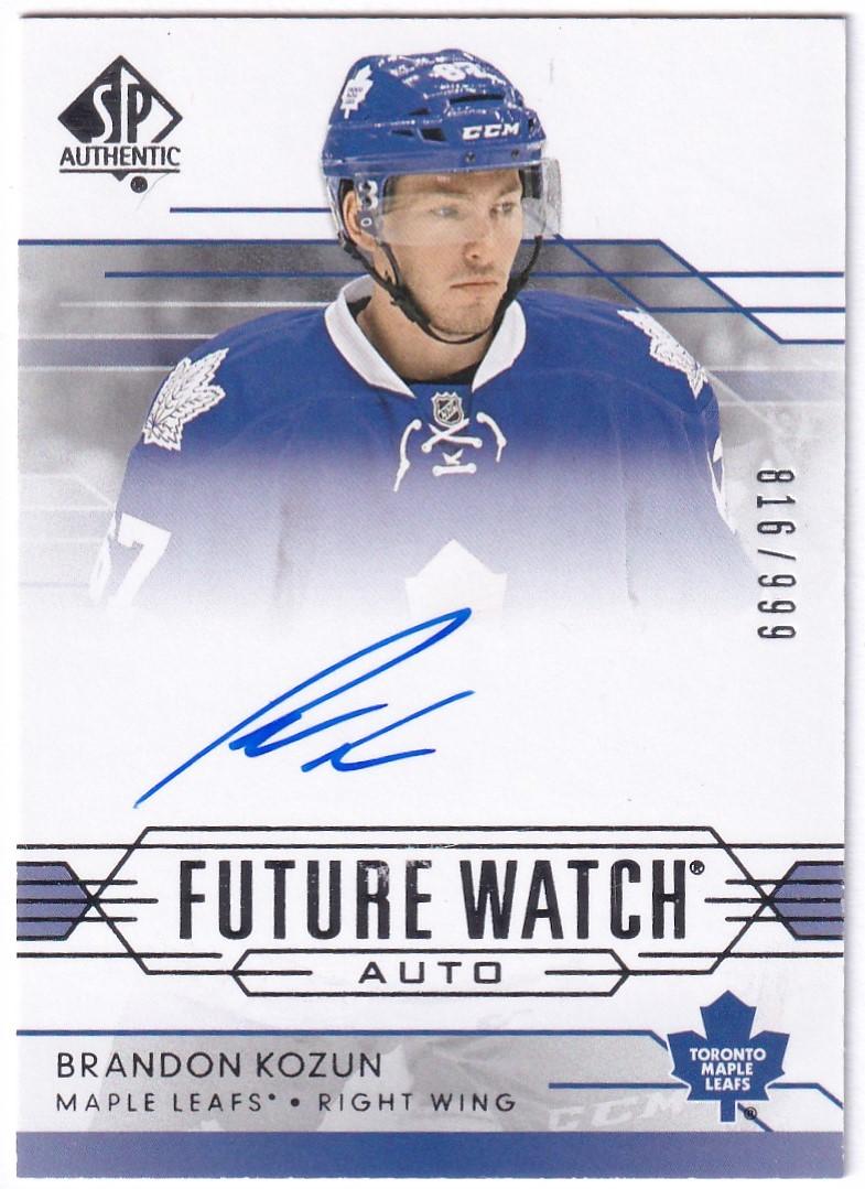 2014-15 SP Authentic #298 Brandon Kozun AU RC Toronto Maple Leafs ...