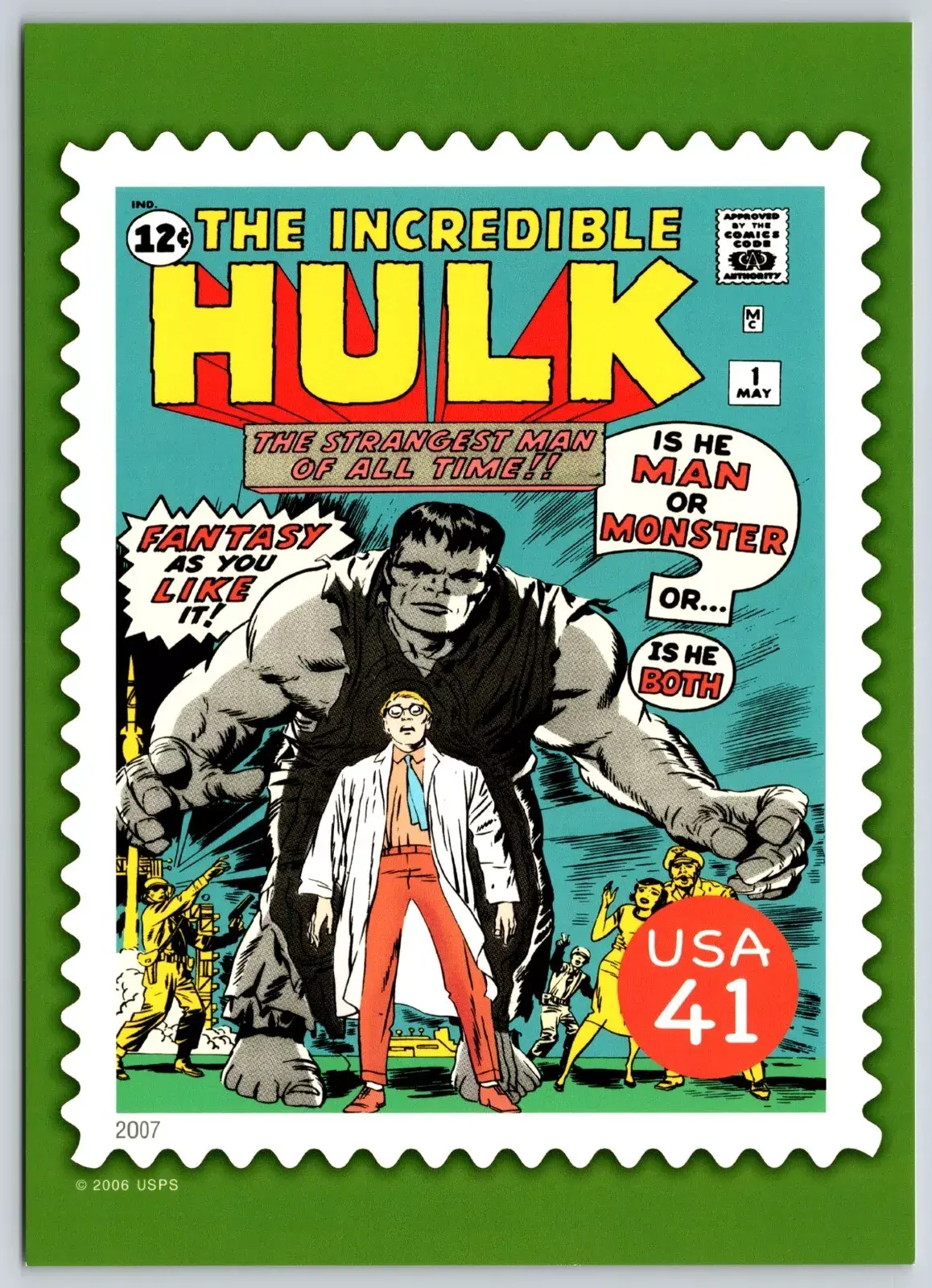 Postcard The Incredible Hulk Jumbo Super Heroes Marvel Comics Stamp ...