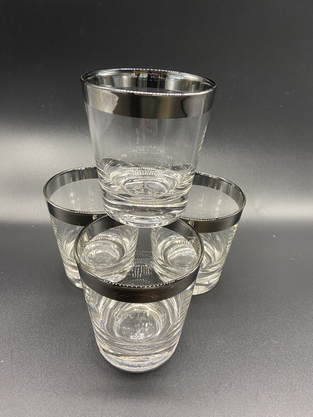 Silver Rim whiskey Lowball Glasses In The Dorothy Thorpe ? Style
