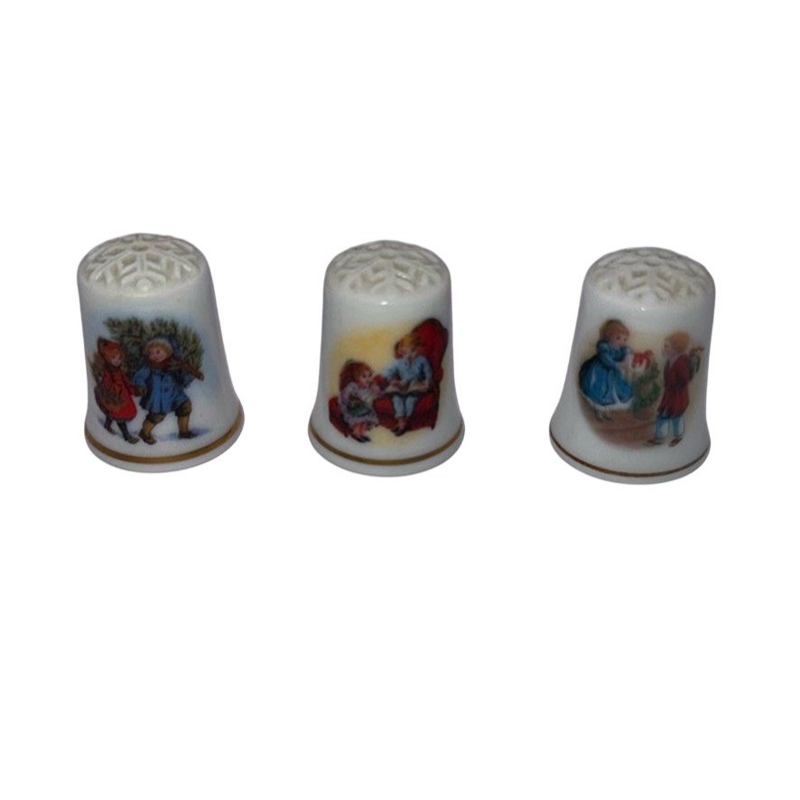 Vintage Avon Christmas Porcelain Thimbles 1981, 1983, 1984 Set