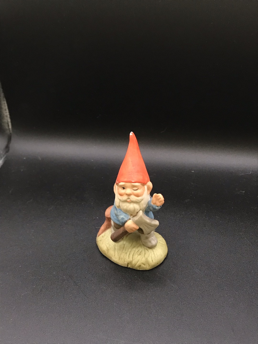 vintage 1979 Enesco porcelain Forest Gnome figurine winking holding axe ...