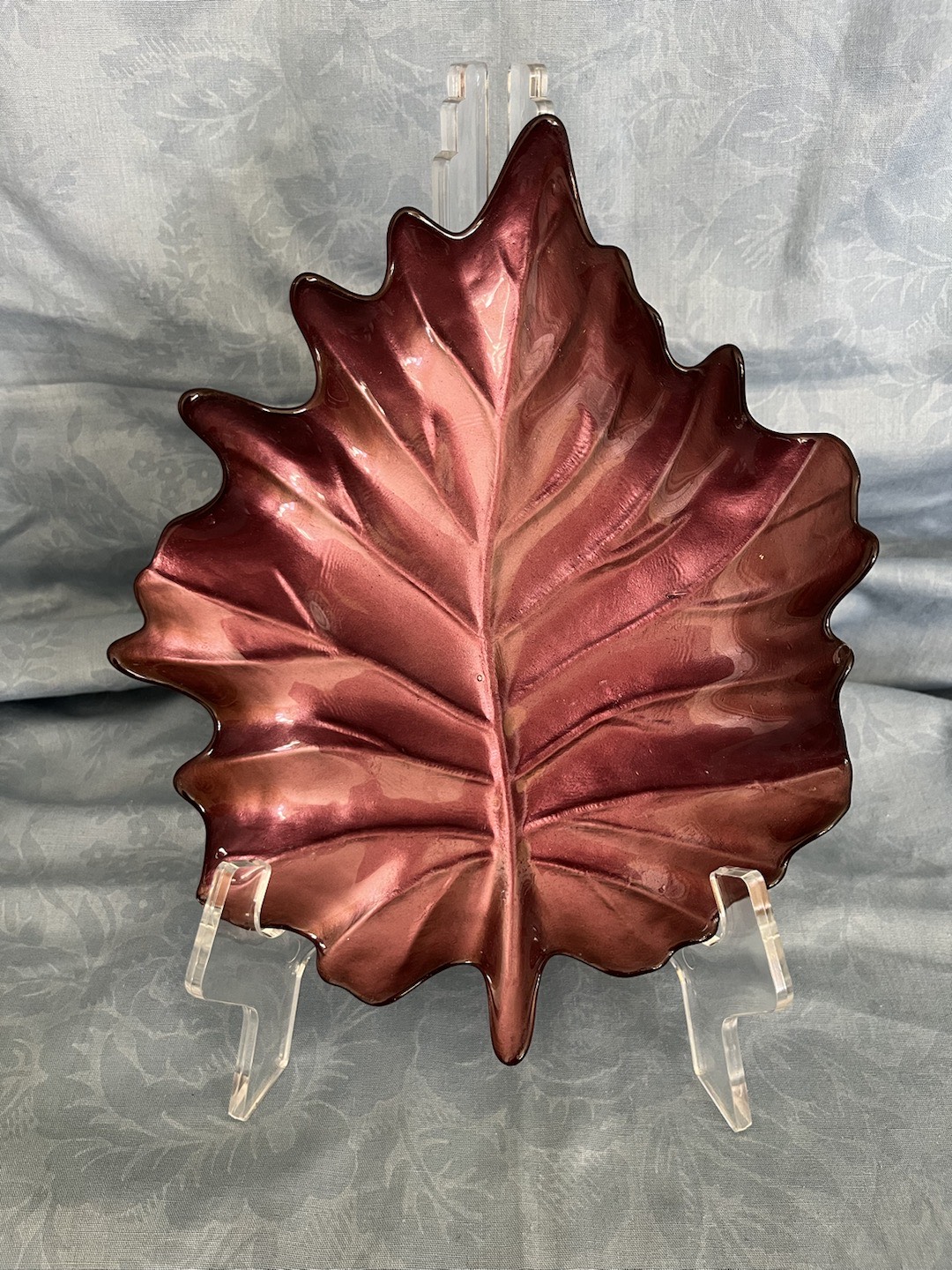 Turkish Art Glass ARDA Leaf Tray Reverse Painted -Burgundy