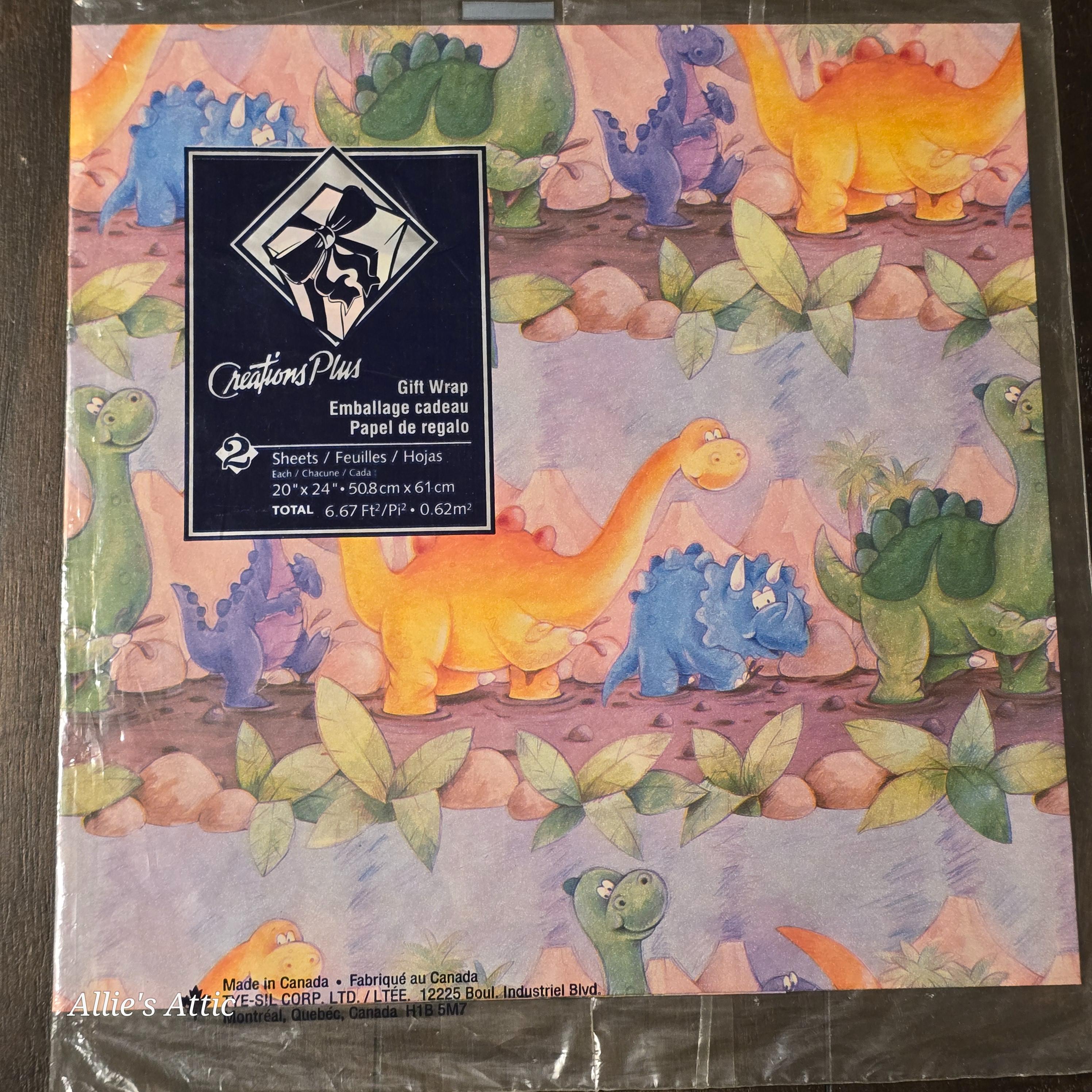 80s Colorful Dinosaurs Kids Birthday Gift Wrapping Paper 6.6 Sq Ft ~ 1 ...