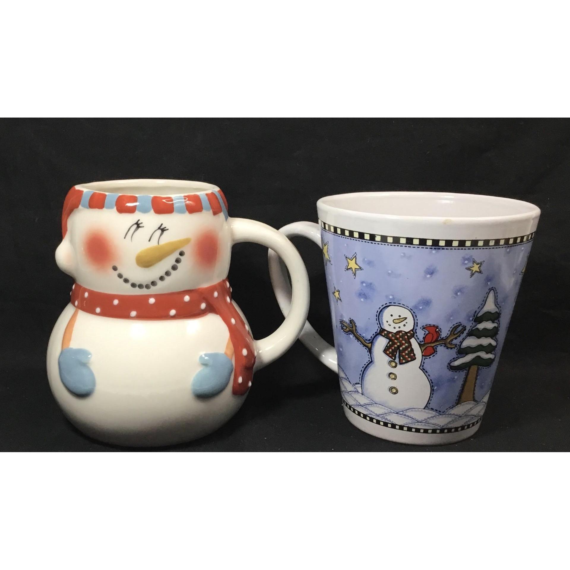 Christmas, 2 ceramic snowman mugs, one figural from Target, one unbranded
