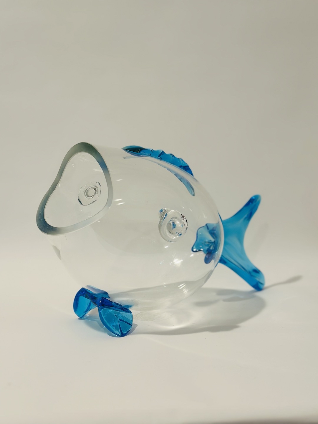 Blenko Style Blue Fin Large Mouth Blown Art Glass Fish Bowl Terrarium ...