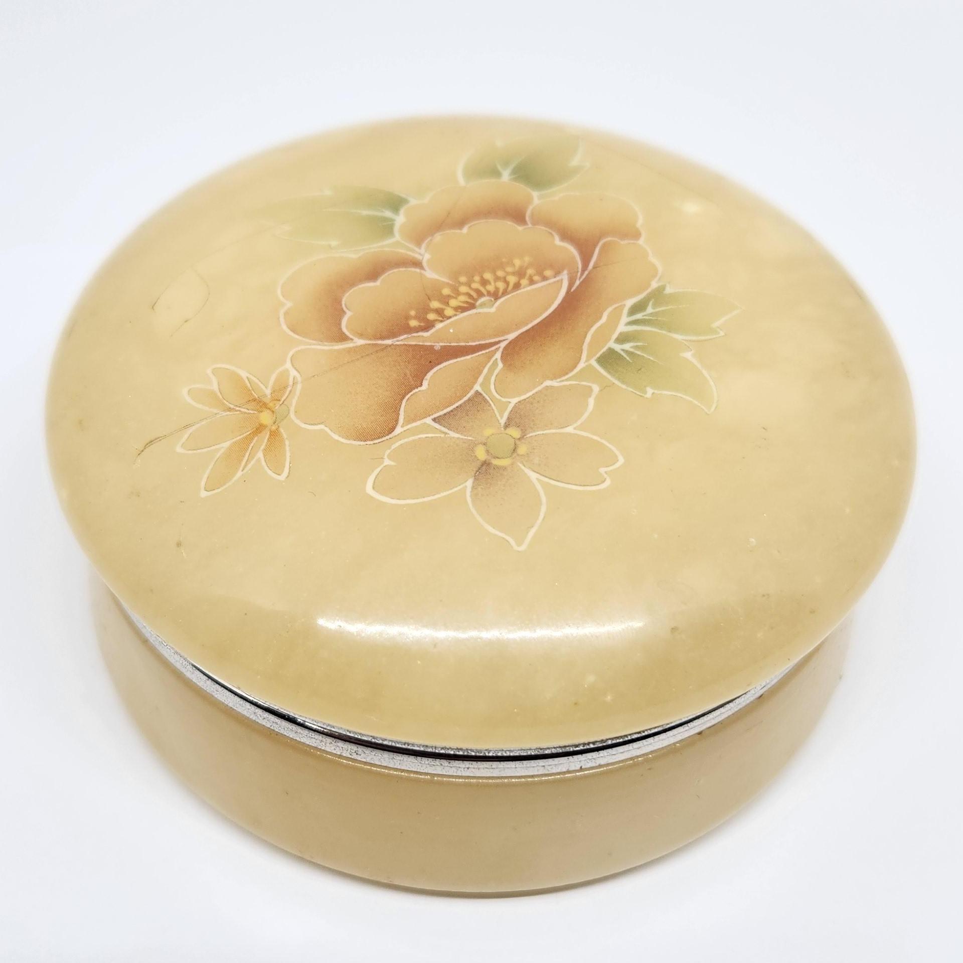 Hand Crafted Carved Alabaster Trinket Box, Italy, 4" diameter