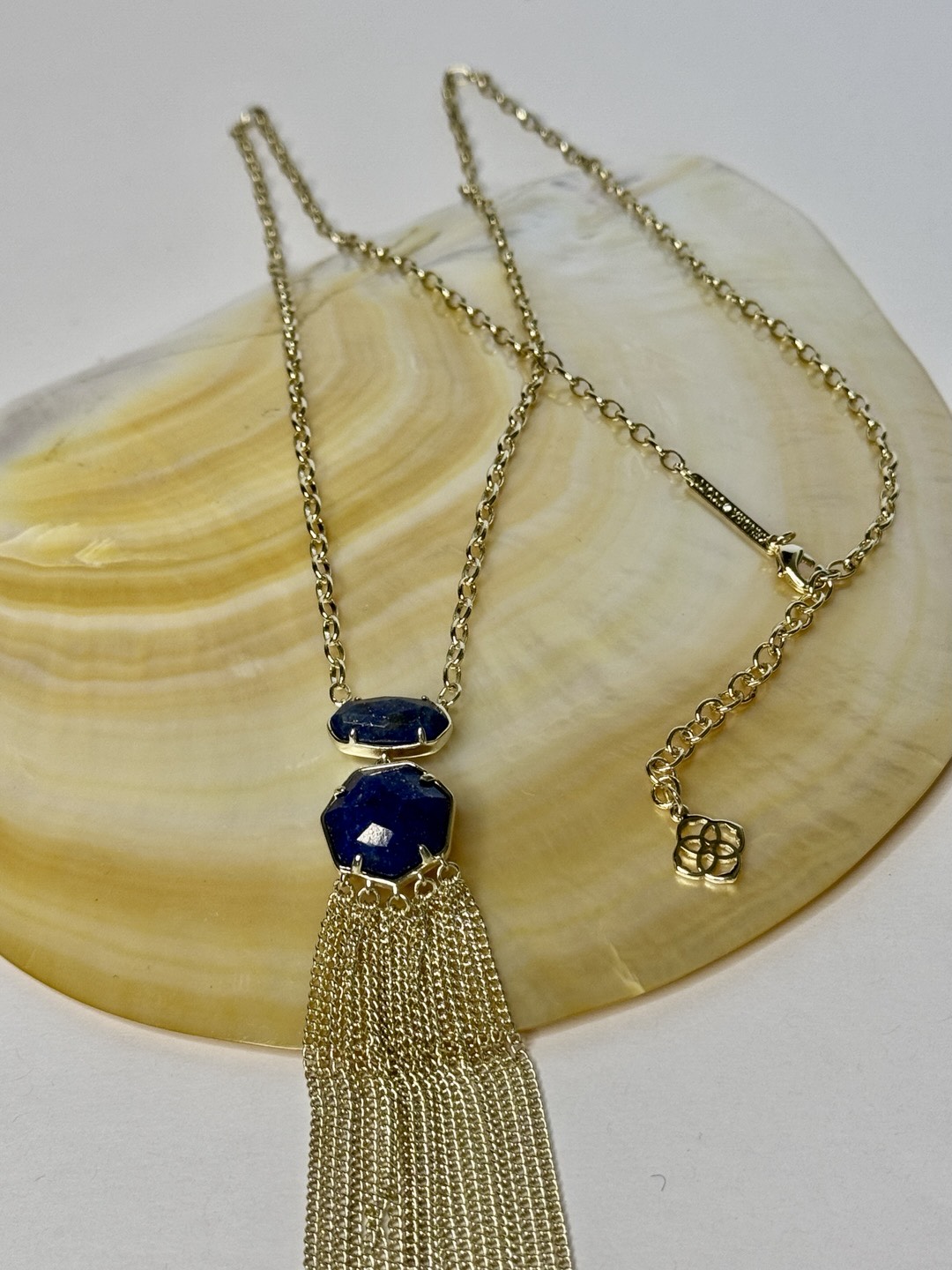 Kendra Scott Tae Gold Tone Long Pendant Necklace In Blue Lapis