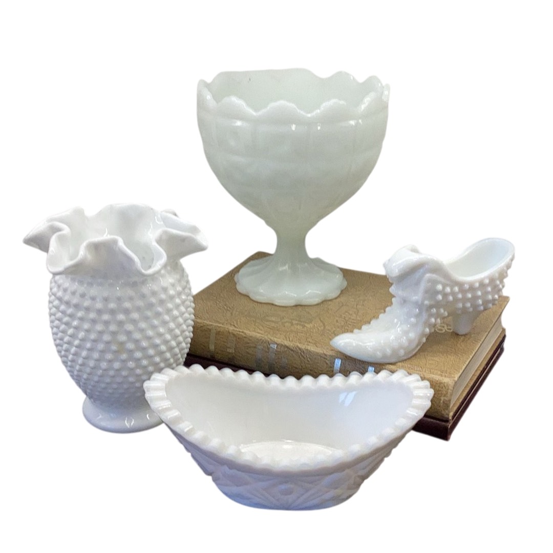 03 - Milk Glass Vignette - Napco Starburst Diamond Pattern Compote ...