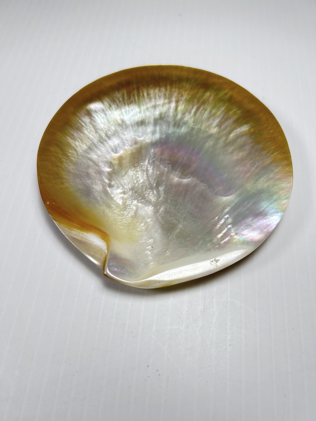 Vtg Mother of Pearl Shell Cavier Serving Dish Trinket Footed MCM Iridescent