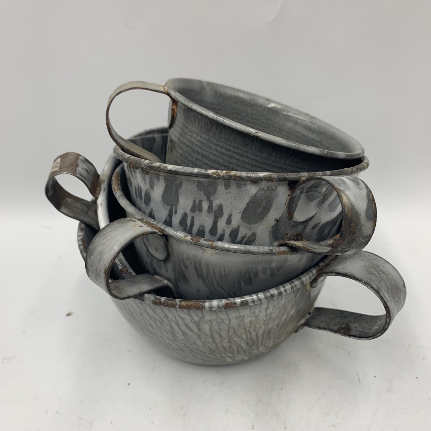 09 Lot Of 5 Vintage Old Grey Enamelware Cups Mugs