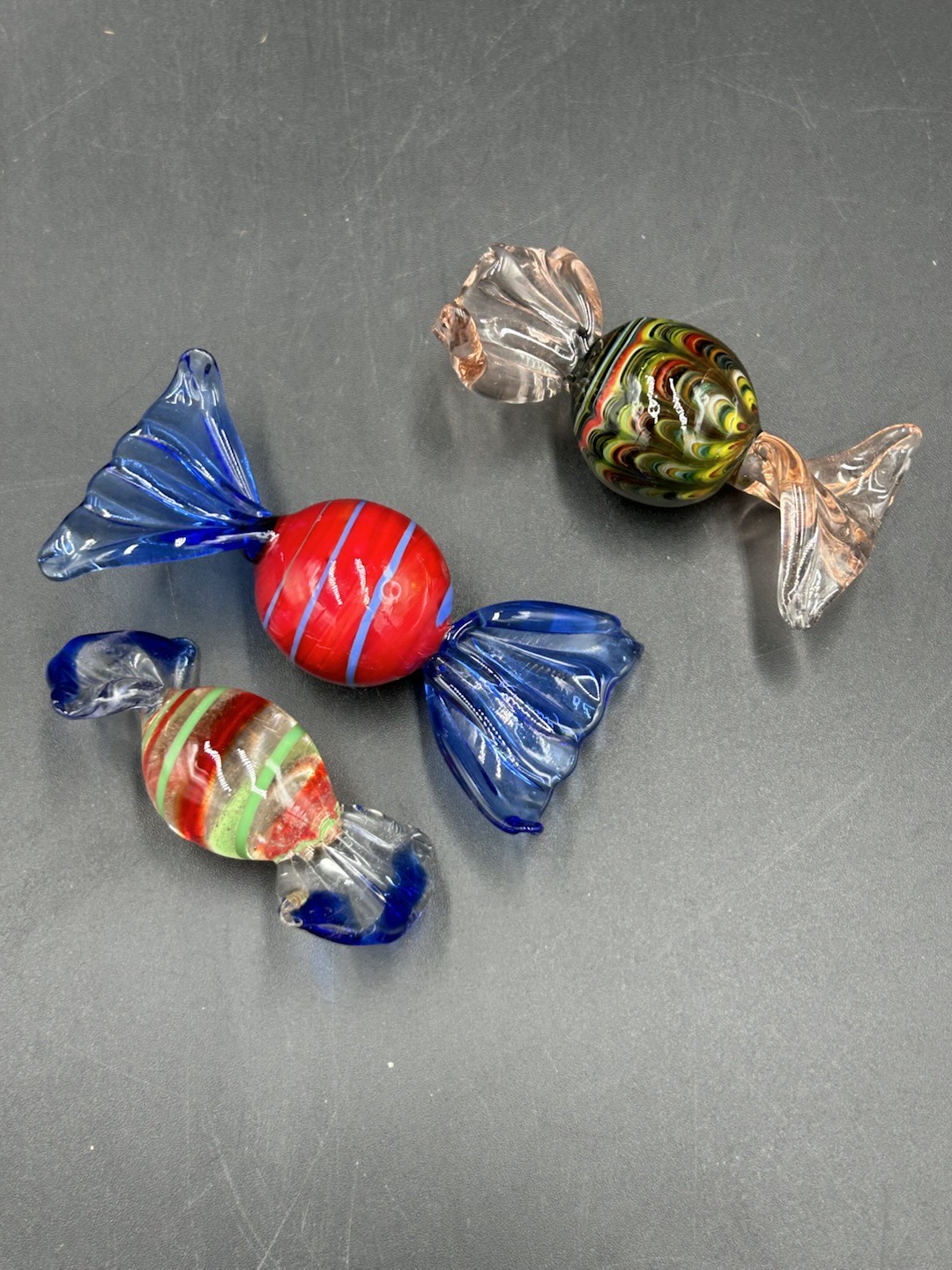 3 Hand Blown Art Glass Candies