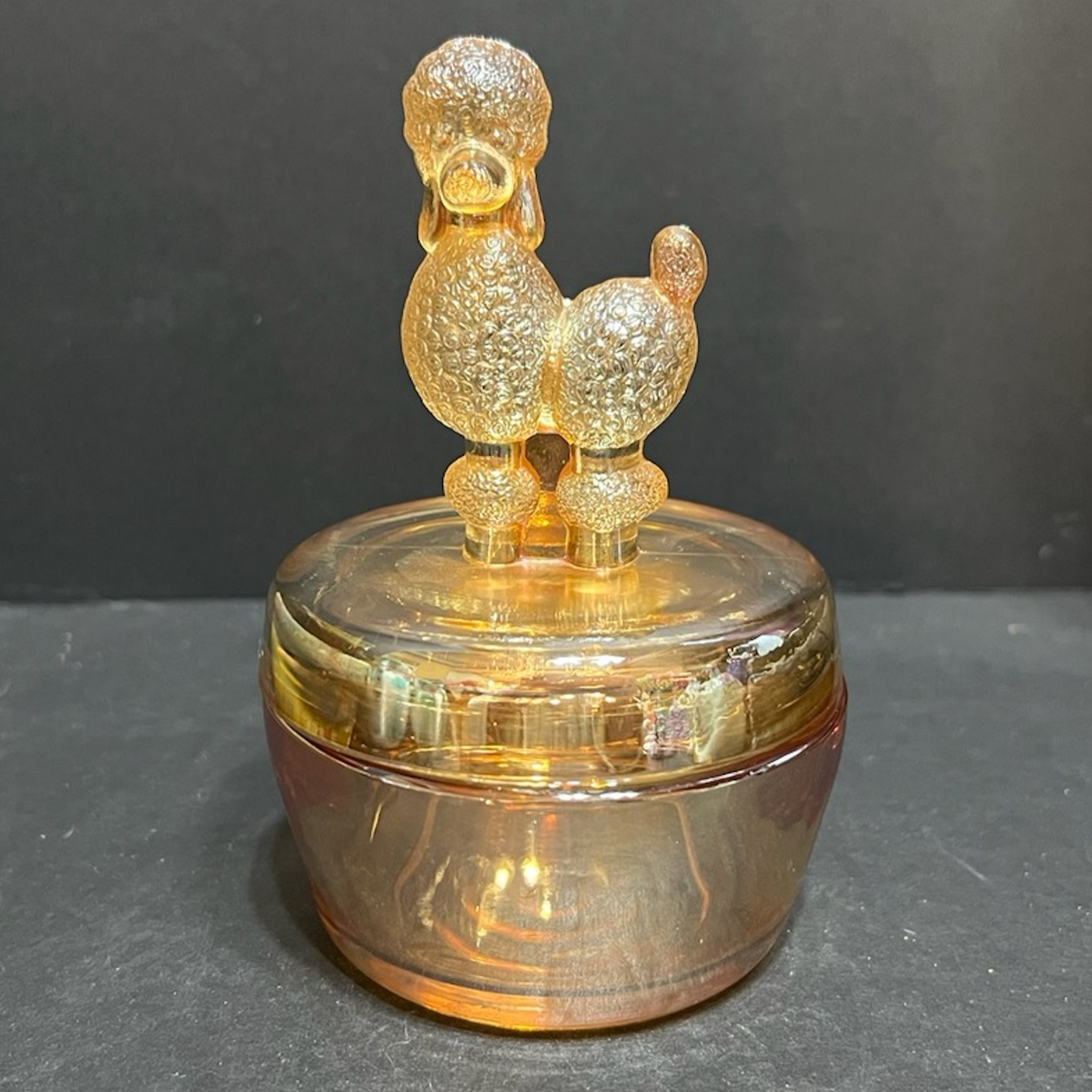 MARKDOWN! Jeanette Marigold Poodle Carnival Glass Trinket Powder ...