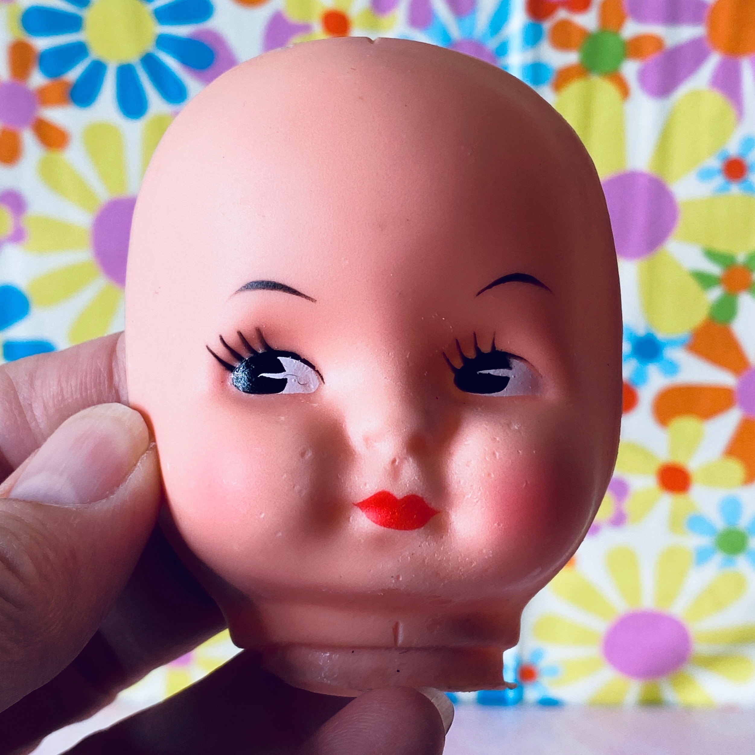 Vintage Small Side-Eyed Girl Rubber Doll Half-Head, Doll Making Supply