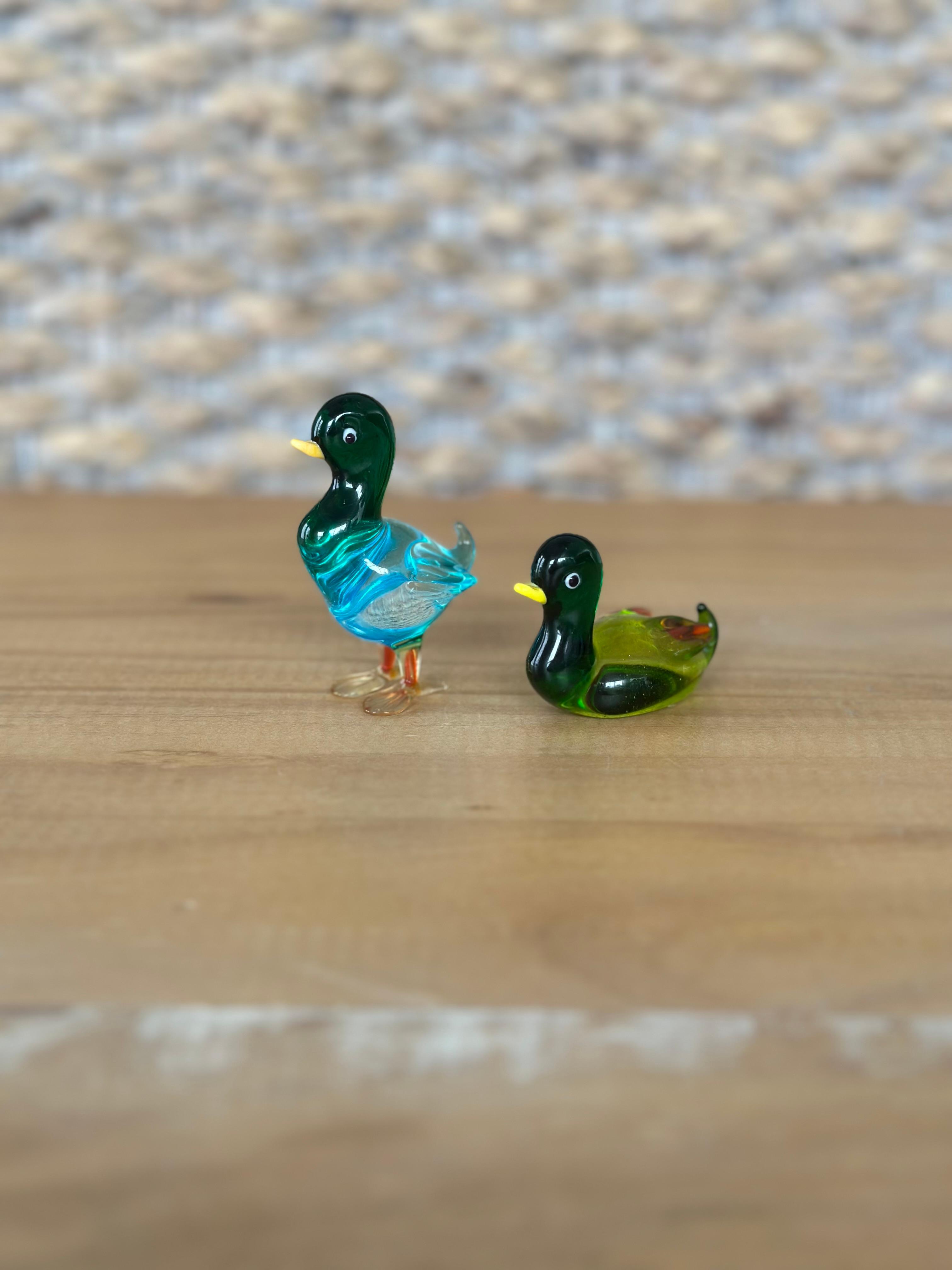 Pair of Adorable Art Glass Duck Figurines Set of 2