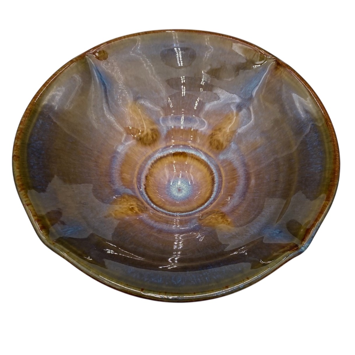 Bill Campbell Art Pottery Footed Tulip Bowl, Brown/Blue/Purple Glaze, 8 ...