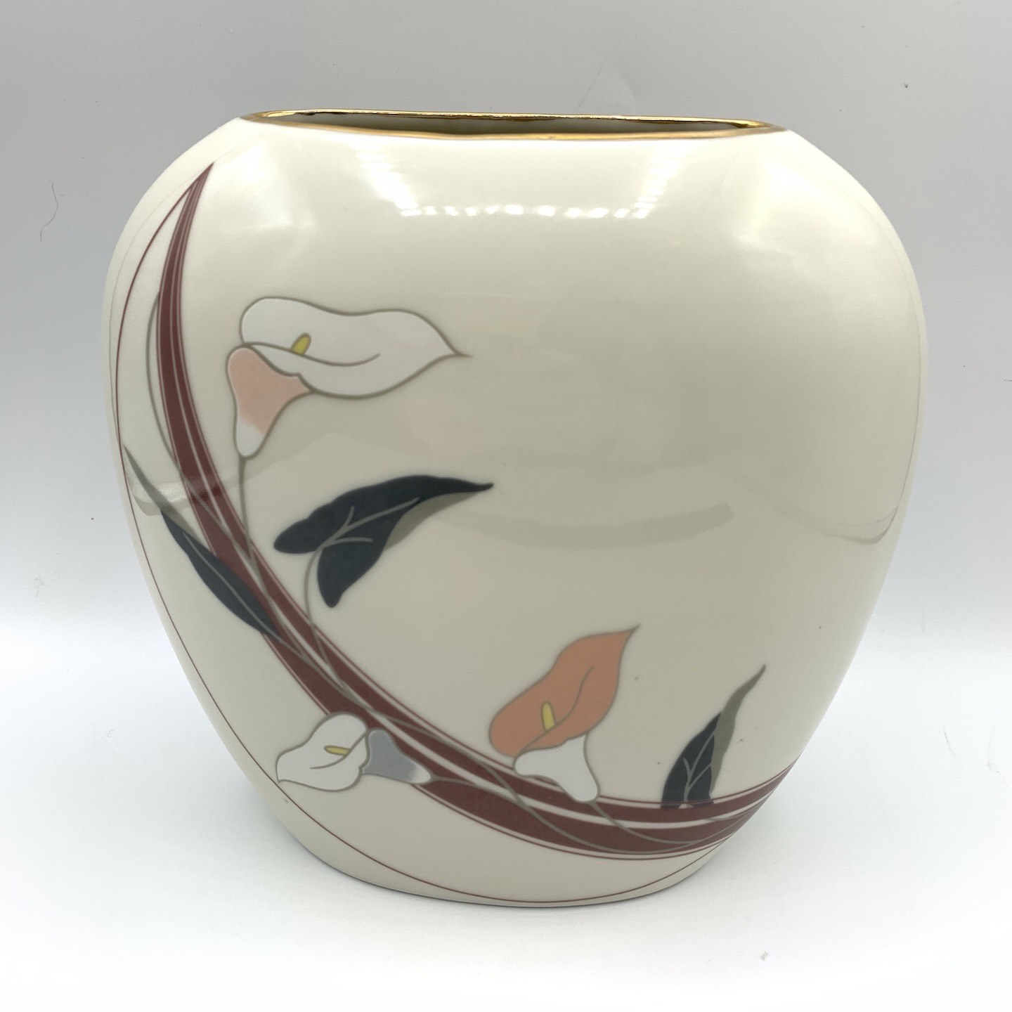 Vintage Japanese Calla Lily Porcelain Vase MCM