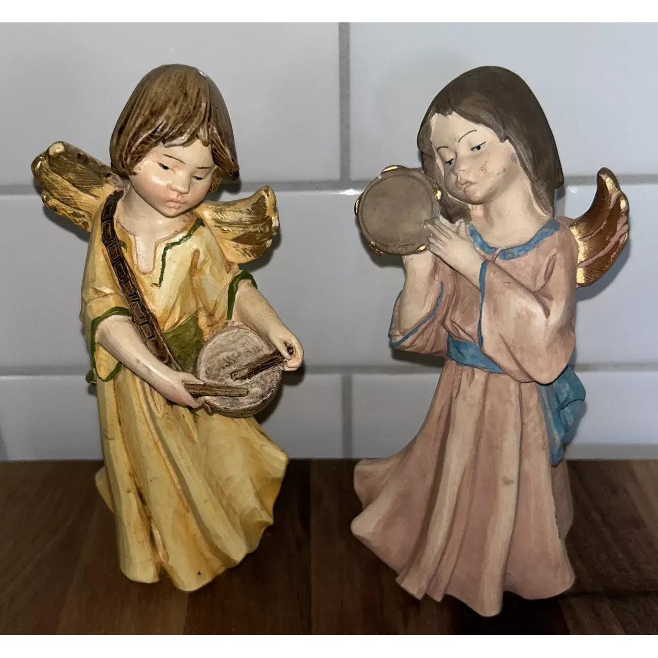 Vintage Pair of Handcrafted Angels Playing Instruments Figurines Made ...