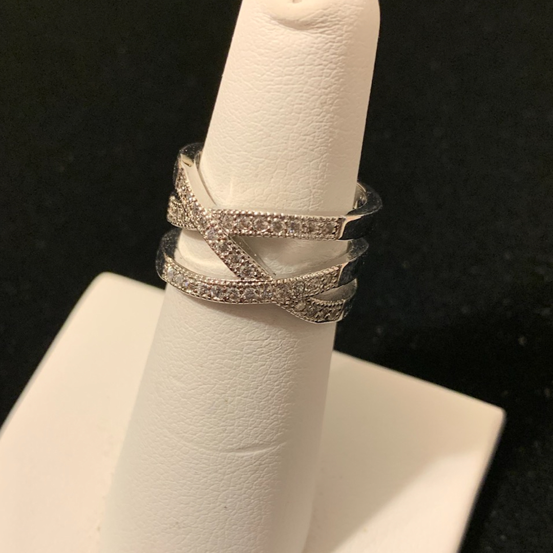 Sterling CZ Triple Cross Ring