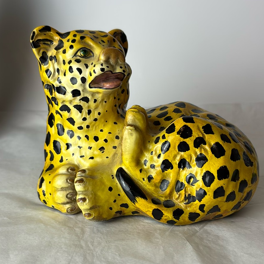 Ceramic Clay painted Leopard Figurine