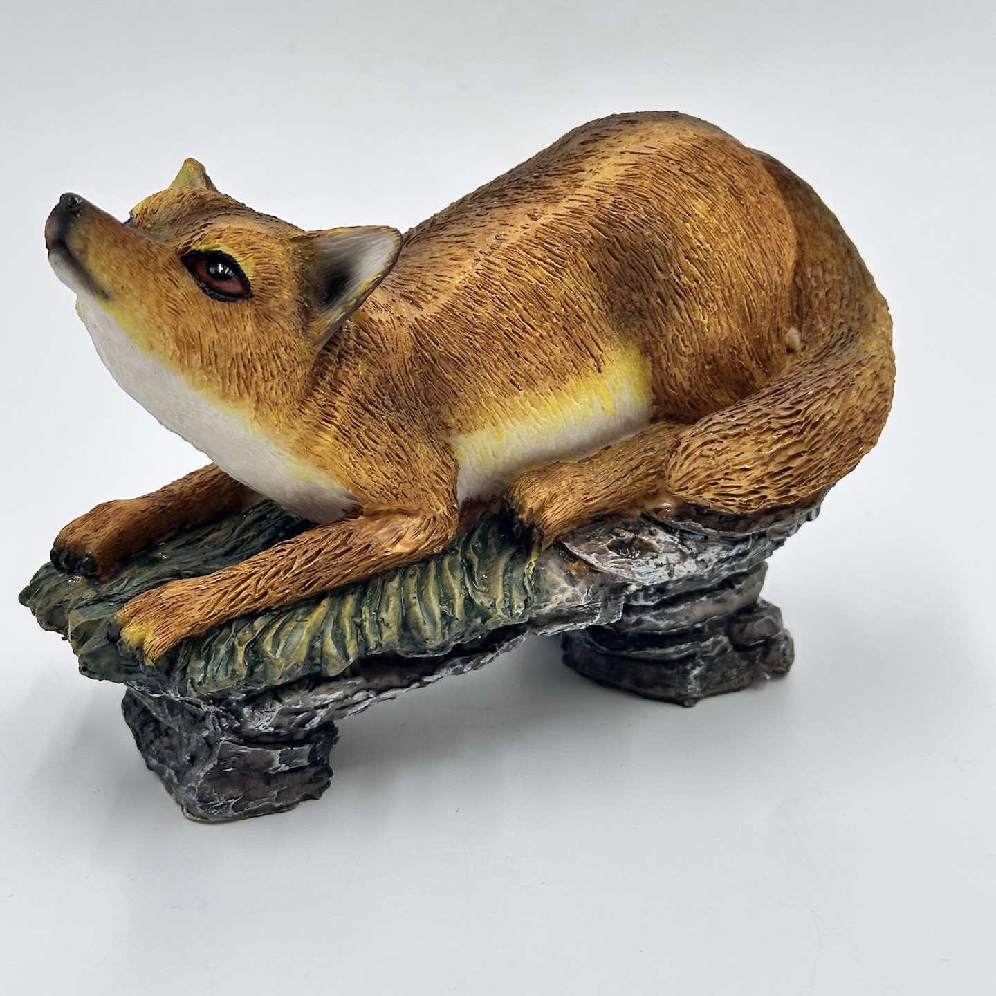 Vintage Collectible Resin Lying Fox Perched On Rocks Wildlife Figurine
