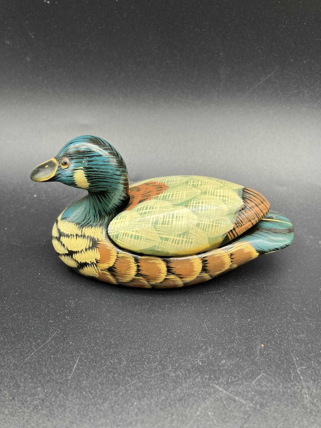 Painted Ceramic Duck Figurine And Trinket Box Marked Assisi - 4.5”