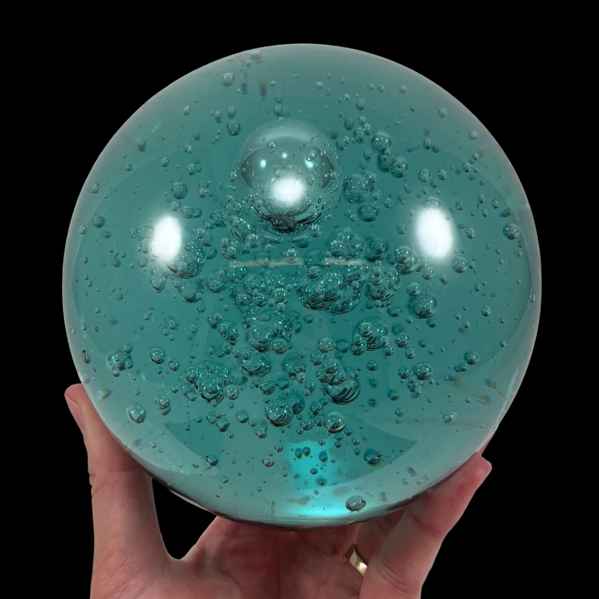 Extra Large Teal Bubble Glass Paperweight