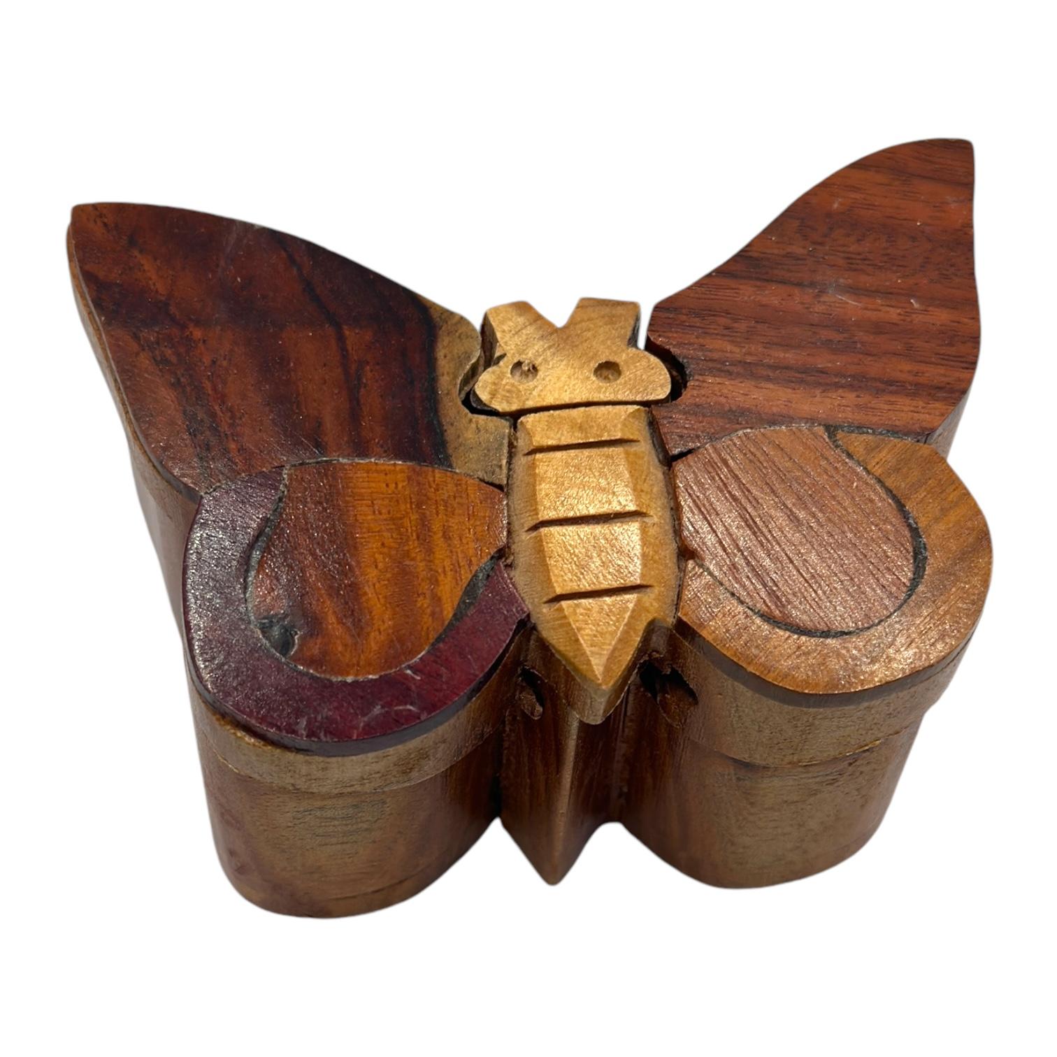 Handmade Wooden Butterfly Puzzle Box Trrinket Dish Secret Compartment