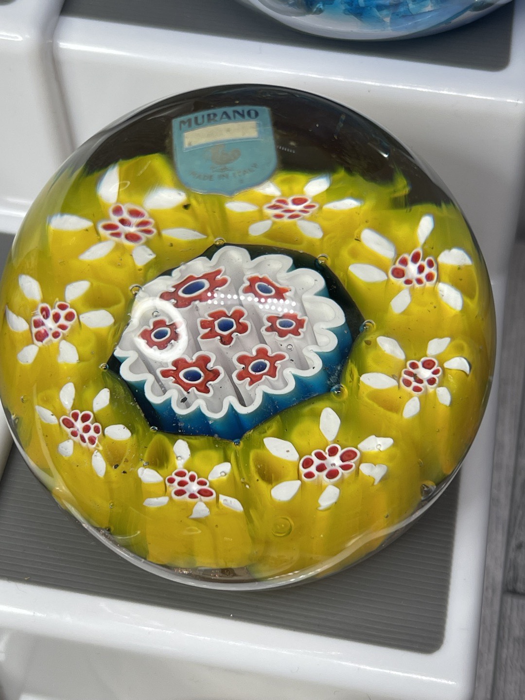 Vintage Murano Yellow Milliflori Paperweight