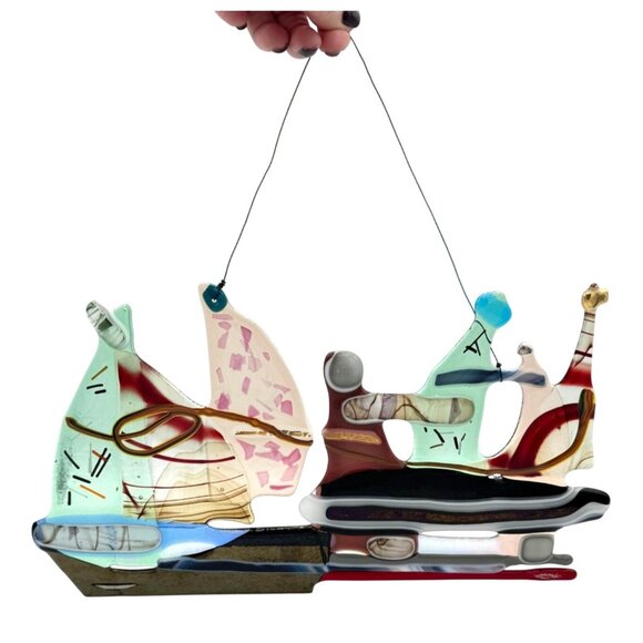 FUSED ART GLASS BY LRRR DESIGNS SAILBOAT SERIES FAMILY PULLING A ...
