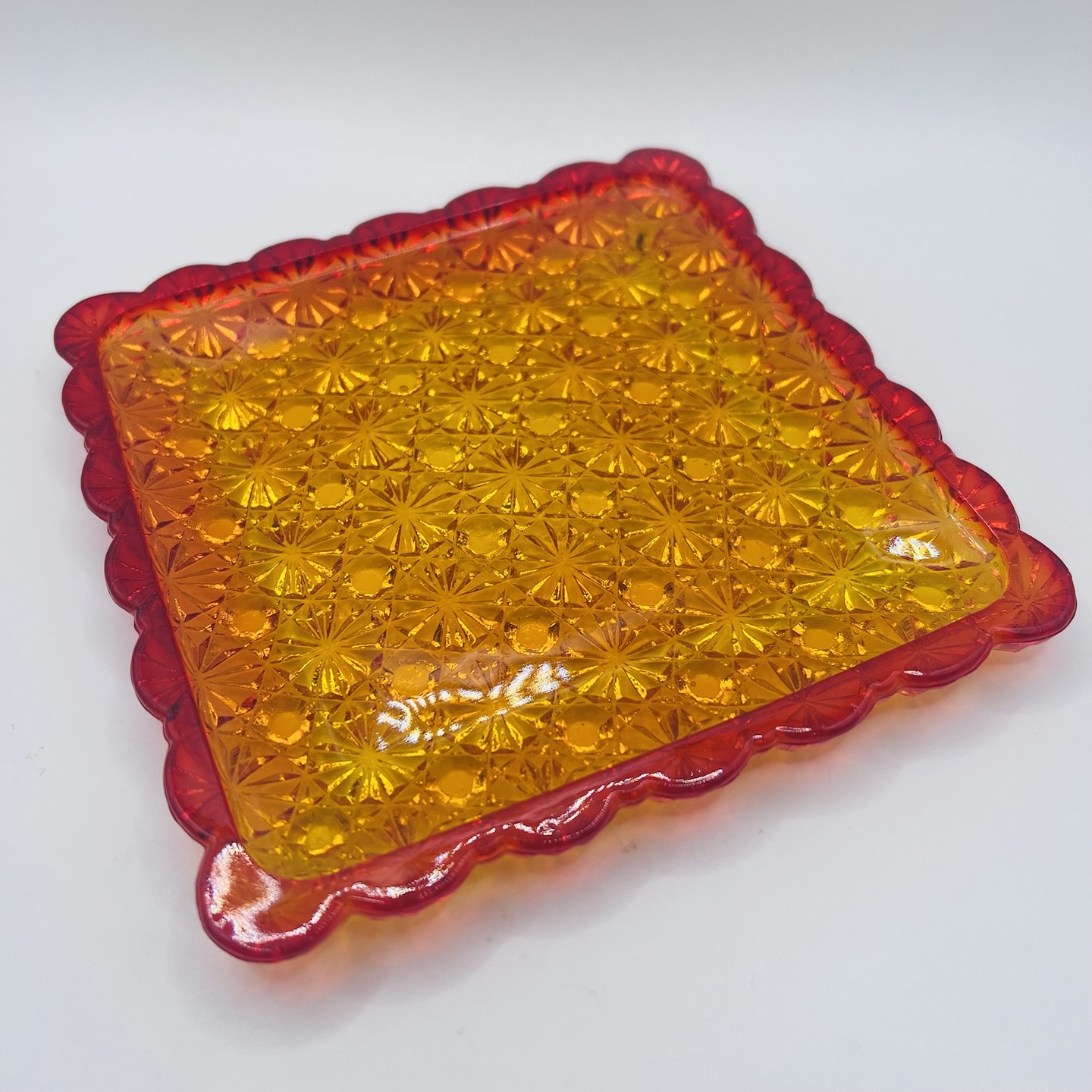 Vintage Amberina Glass Daisy And Button Square Vanity Tray - Super Glow ...