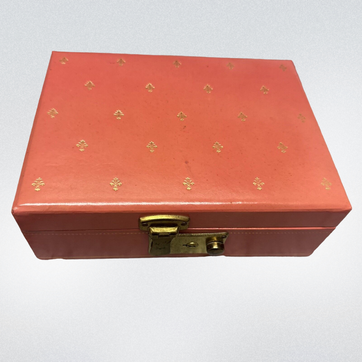 Vintage Jewelry Box-Pink Paperboard,Gold Accents Punk Lining Mid ...