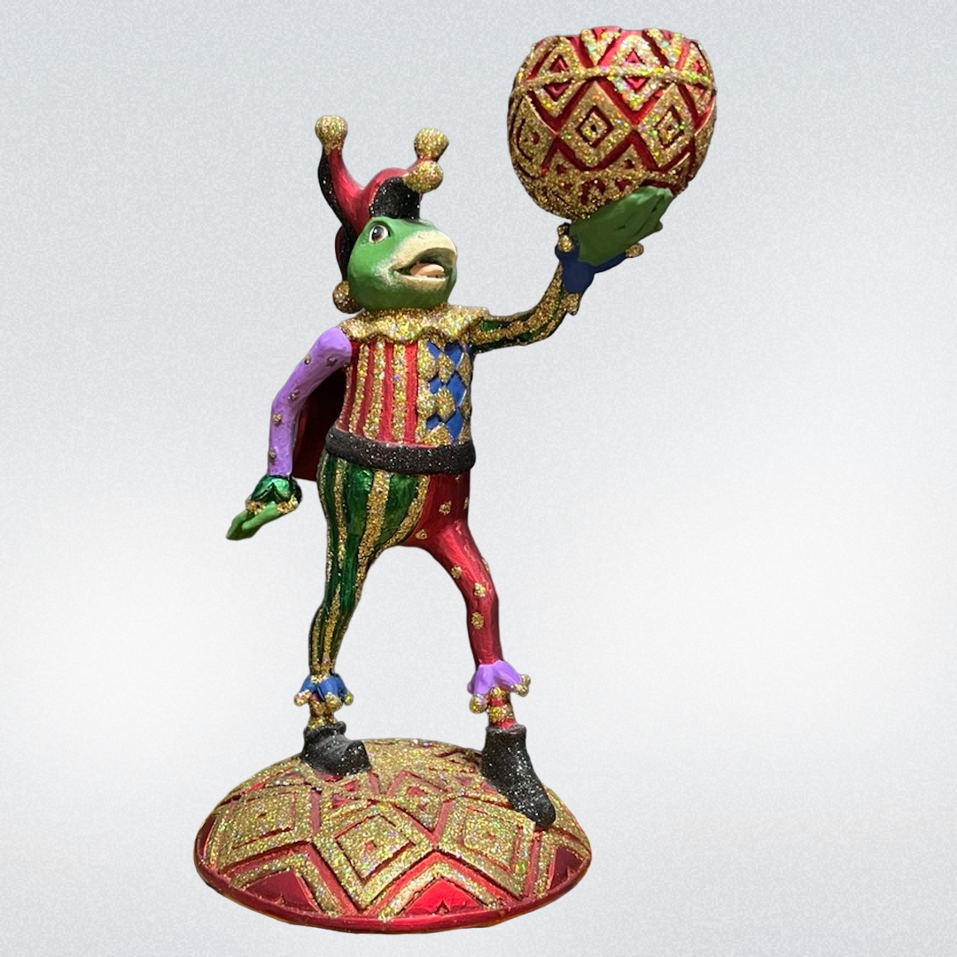 Frog Jester Figurine Candle Holder Mardi Gras Philippines ~9x6"