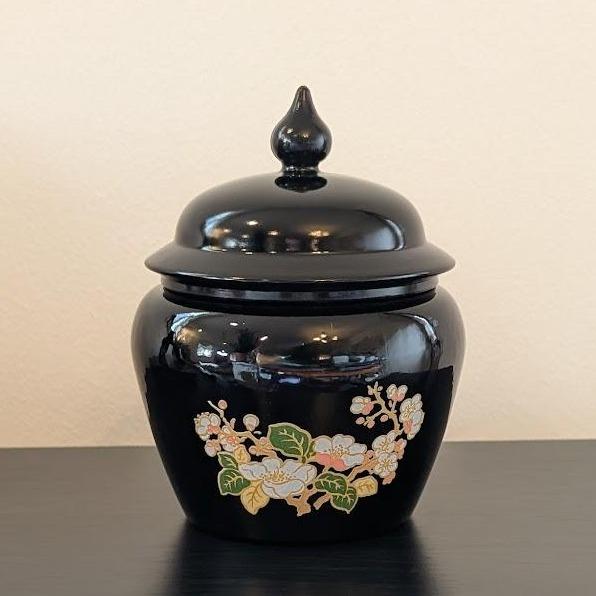 Vintage Avon Black Amethyst Glass Ginger Jar with Lid Cherry Blossom Design