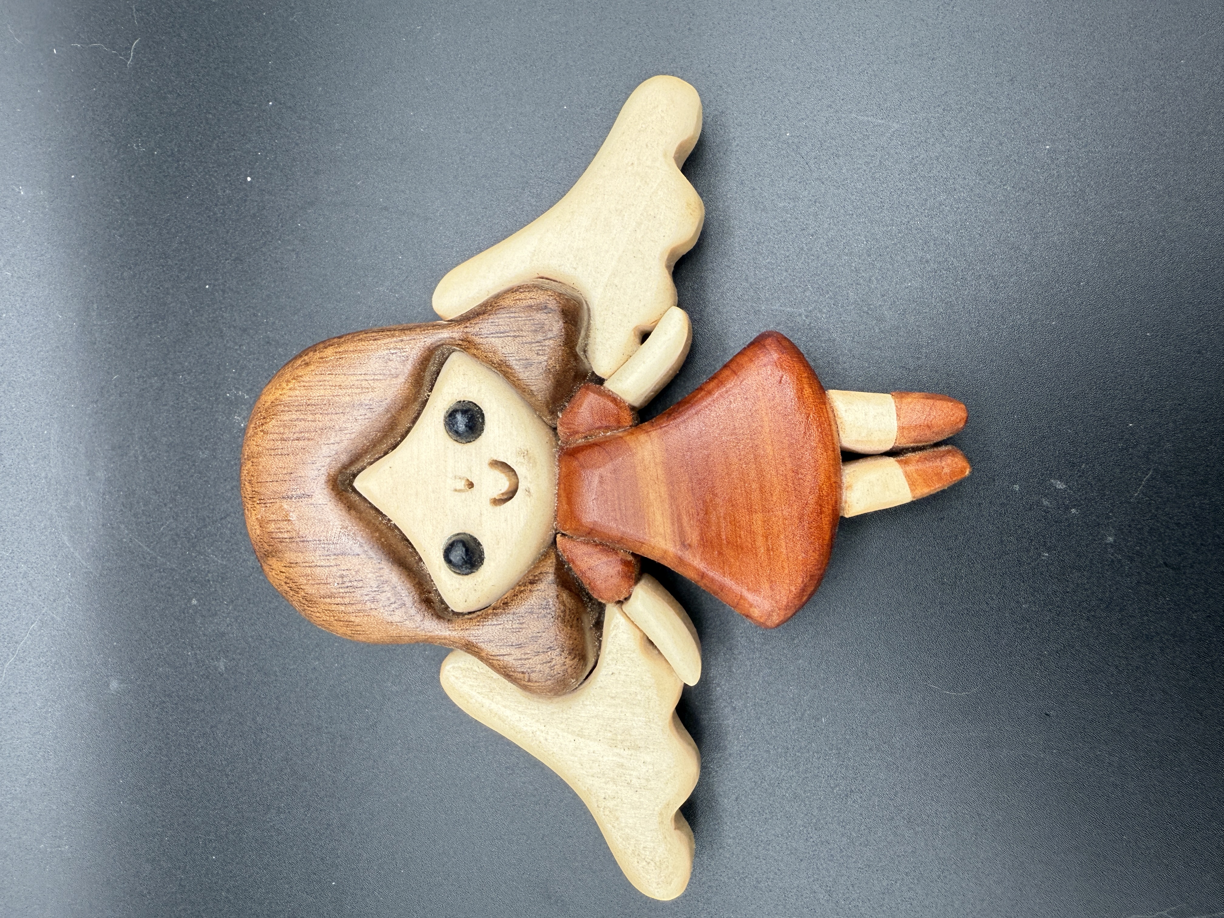 Handcrafted Vintage Intarsia Wood Angel 4.25"