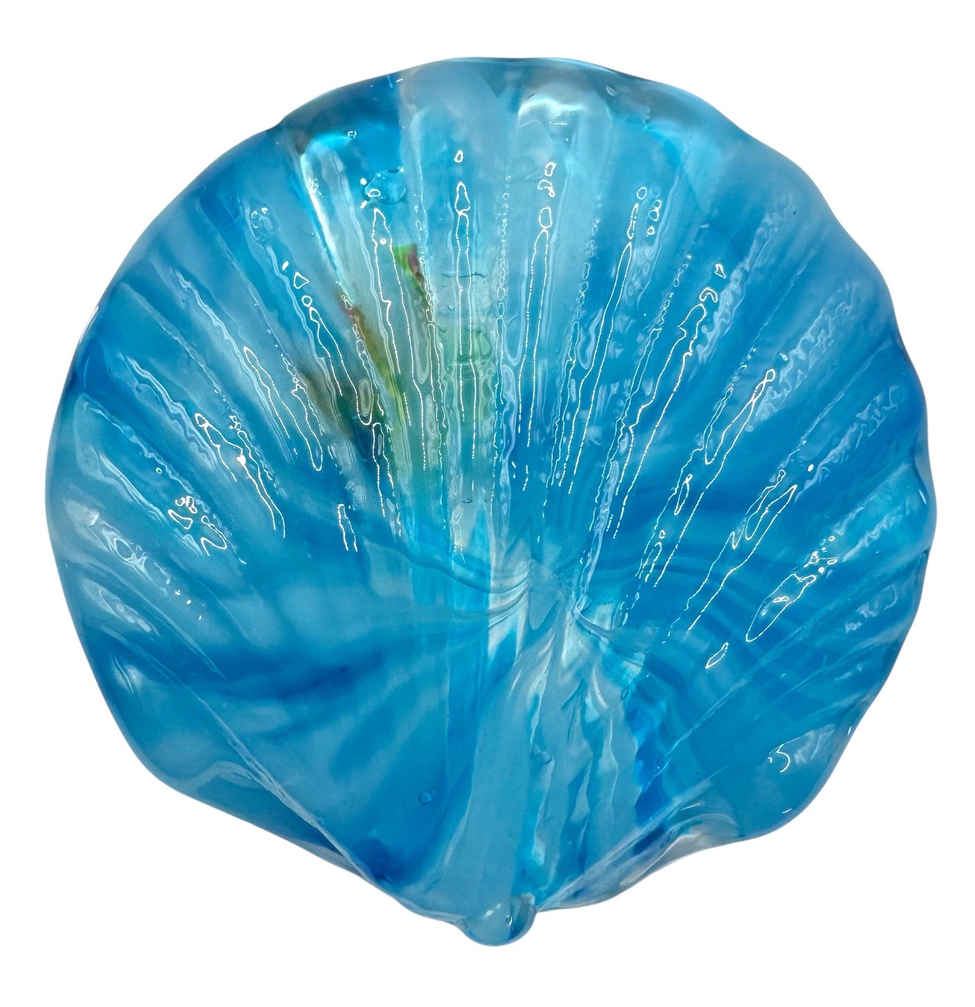 05 Art Glass Sea Shell Shaped Paperweight Figurine Blue Slag Ocean ...