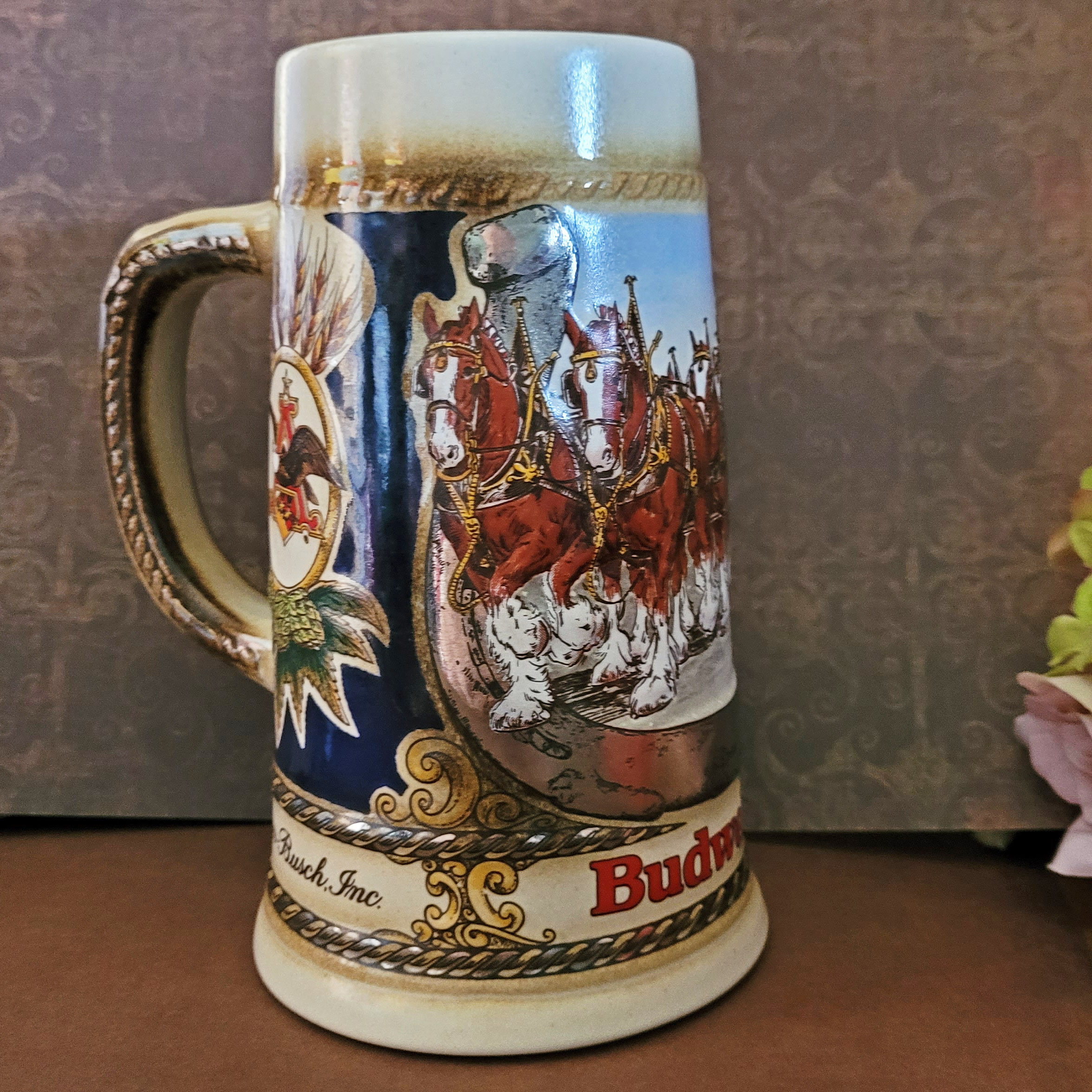 Vintage Staffel Stoneware Budweiser Tall Stein Mug - Made in West Germany
