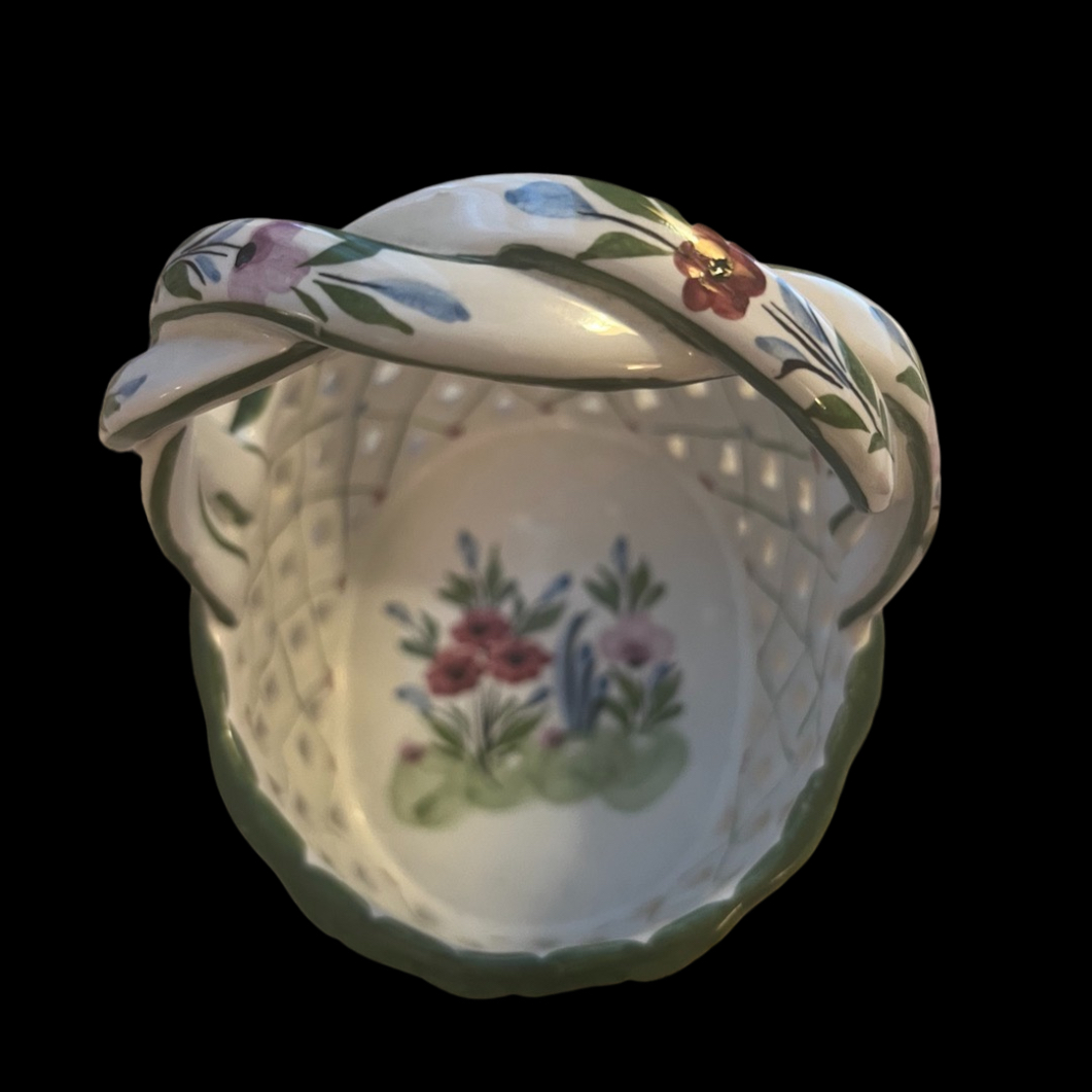 Portugal signed & numbered hand painted Basket with Florals