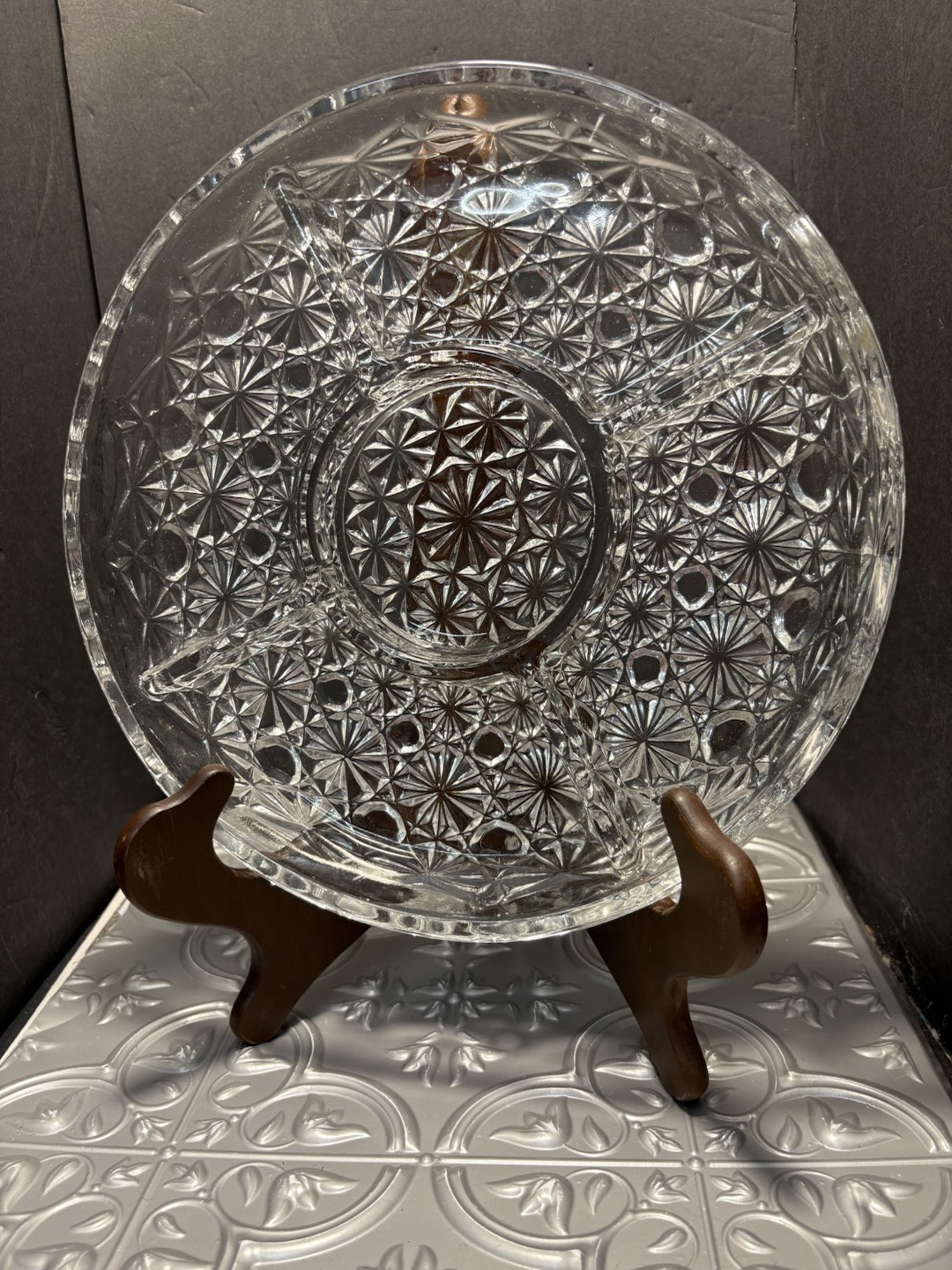 Vintage French Luxem Daisy Button Glass serving Dish