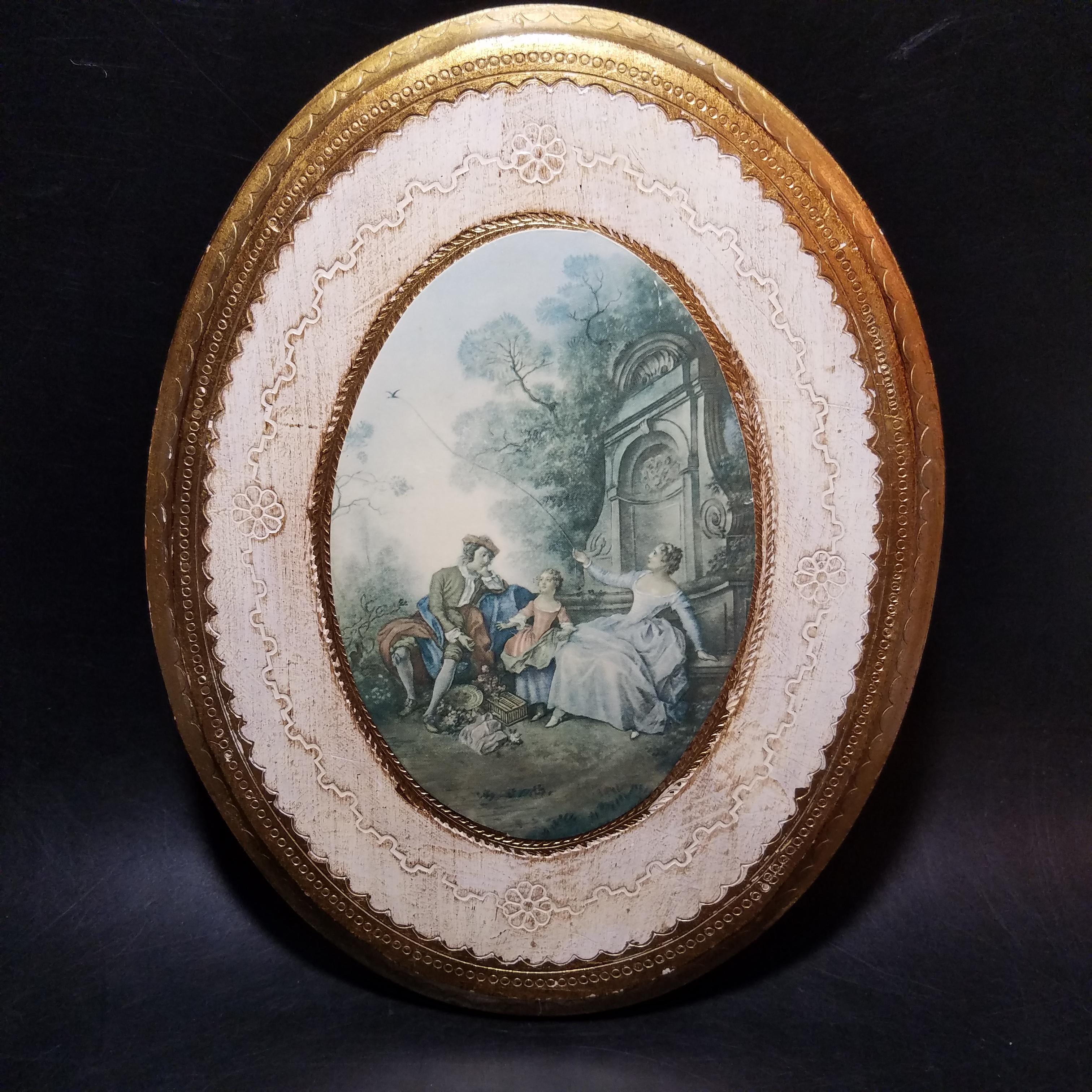Vintage Wall Plaque Italian Florentine Oval Gold Guild 9"