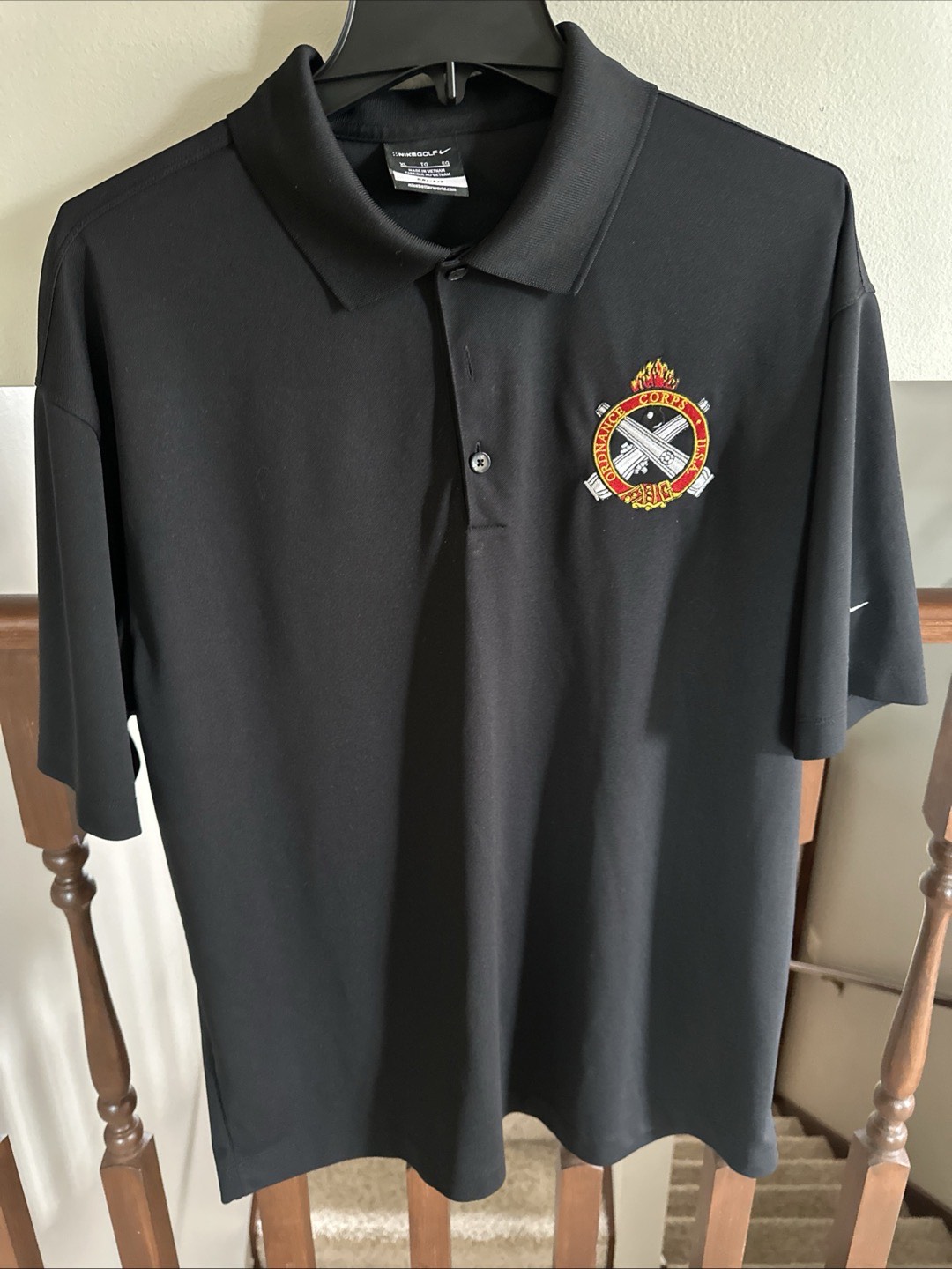 Nike Golf Polo Ordinance Corps U.S.A Logo Black EUC!!