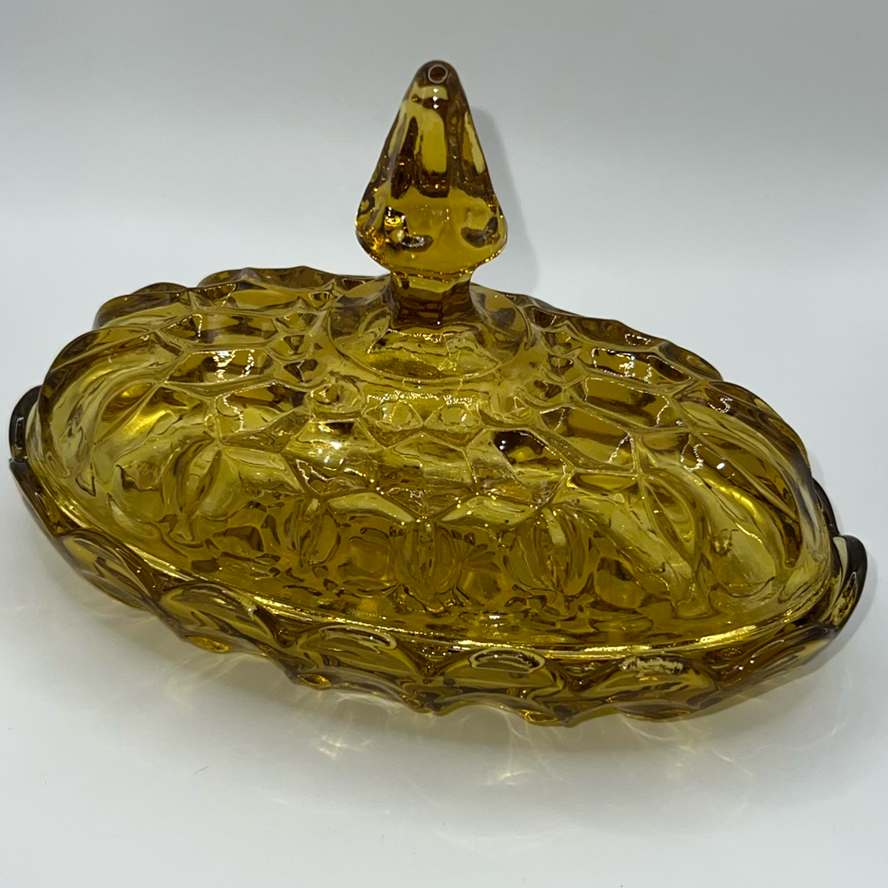 Anchor Hocking Honey Amber Fairfield Pattern Butter Dish