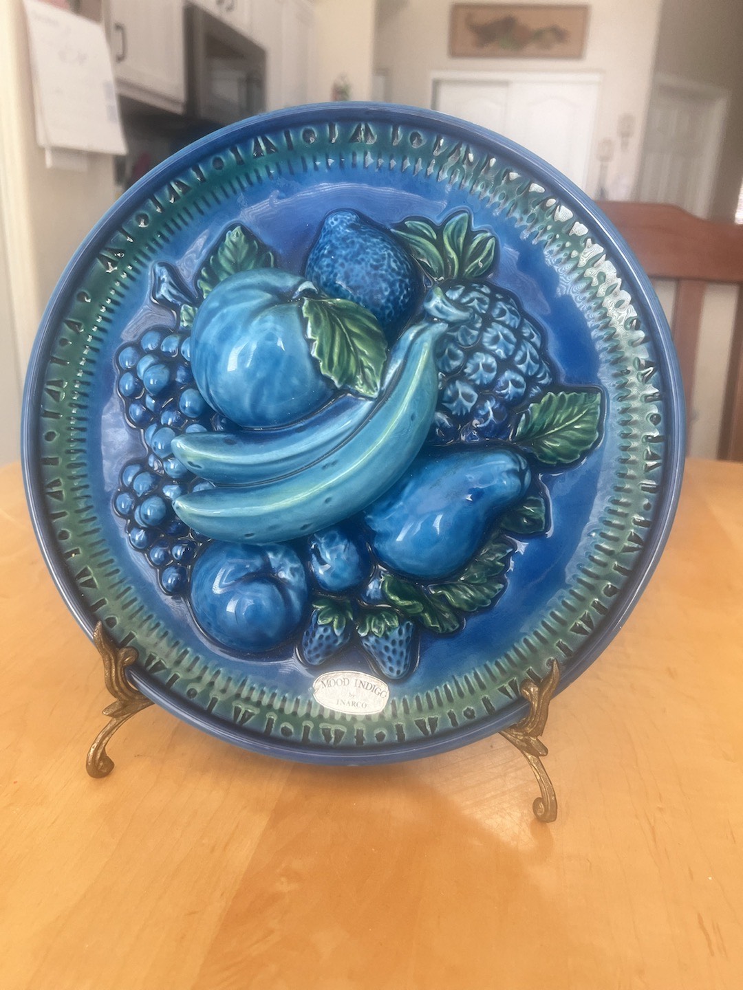Inarco Mood Indigo Ceramic Blue 3-D Wall Plate 10” In Beautiful Condition
