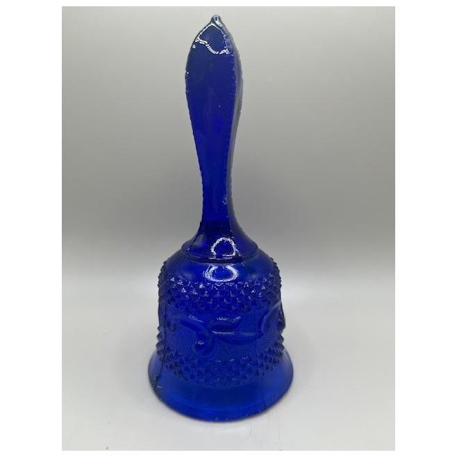 Vintage Cobalt Blue Glass Bell English Diamond Point and Scrolls ...