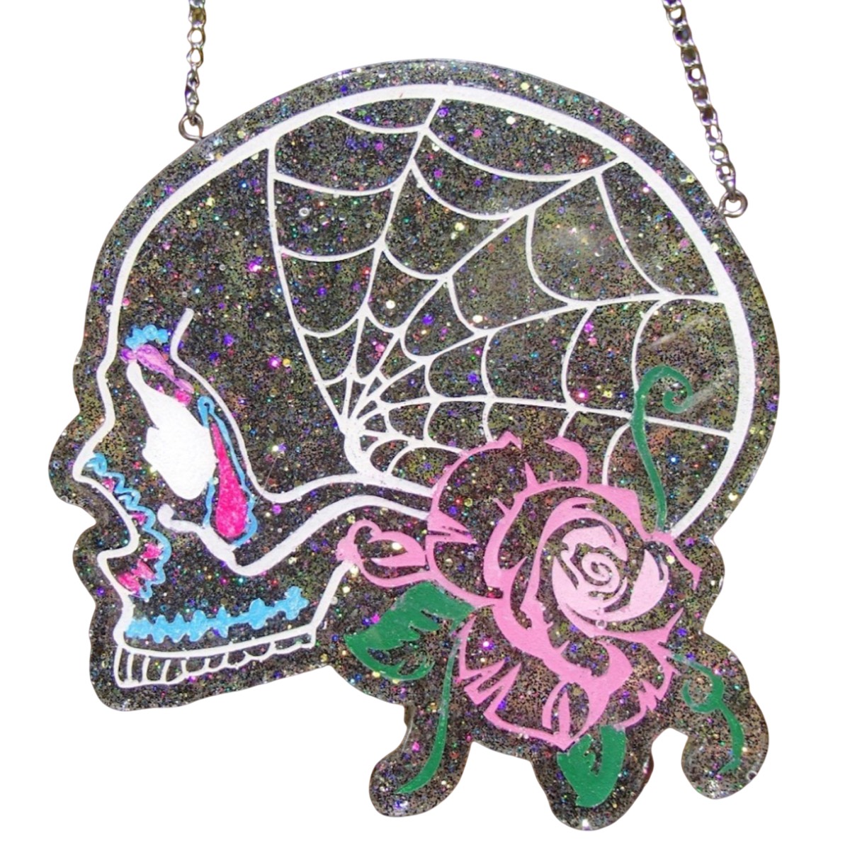 Sparkly Resin Sugar Skull Wall Hanger Suncatcher. 7-3/4” length total x ...