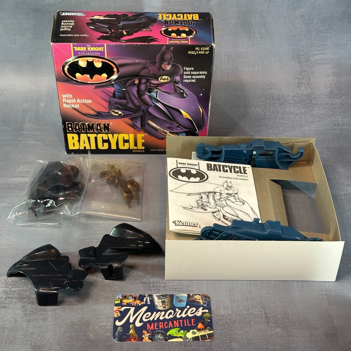 Vintage 1990 Kenner Batman Batcycle 100% Complete In Box