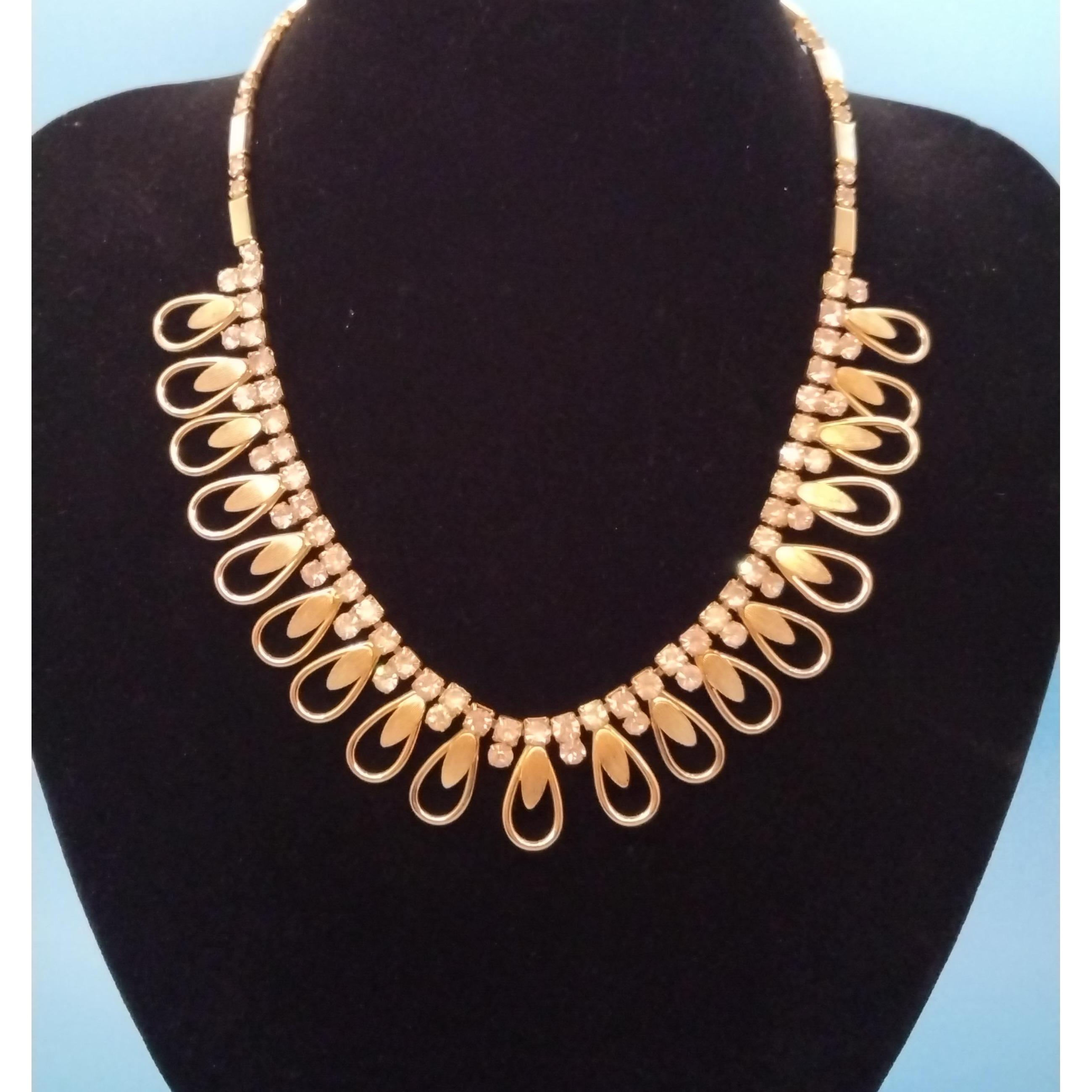 Vintage Gold-Tone Tear Drop Motif Necklace with Rhinestones, By LIZ ...