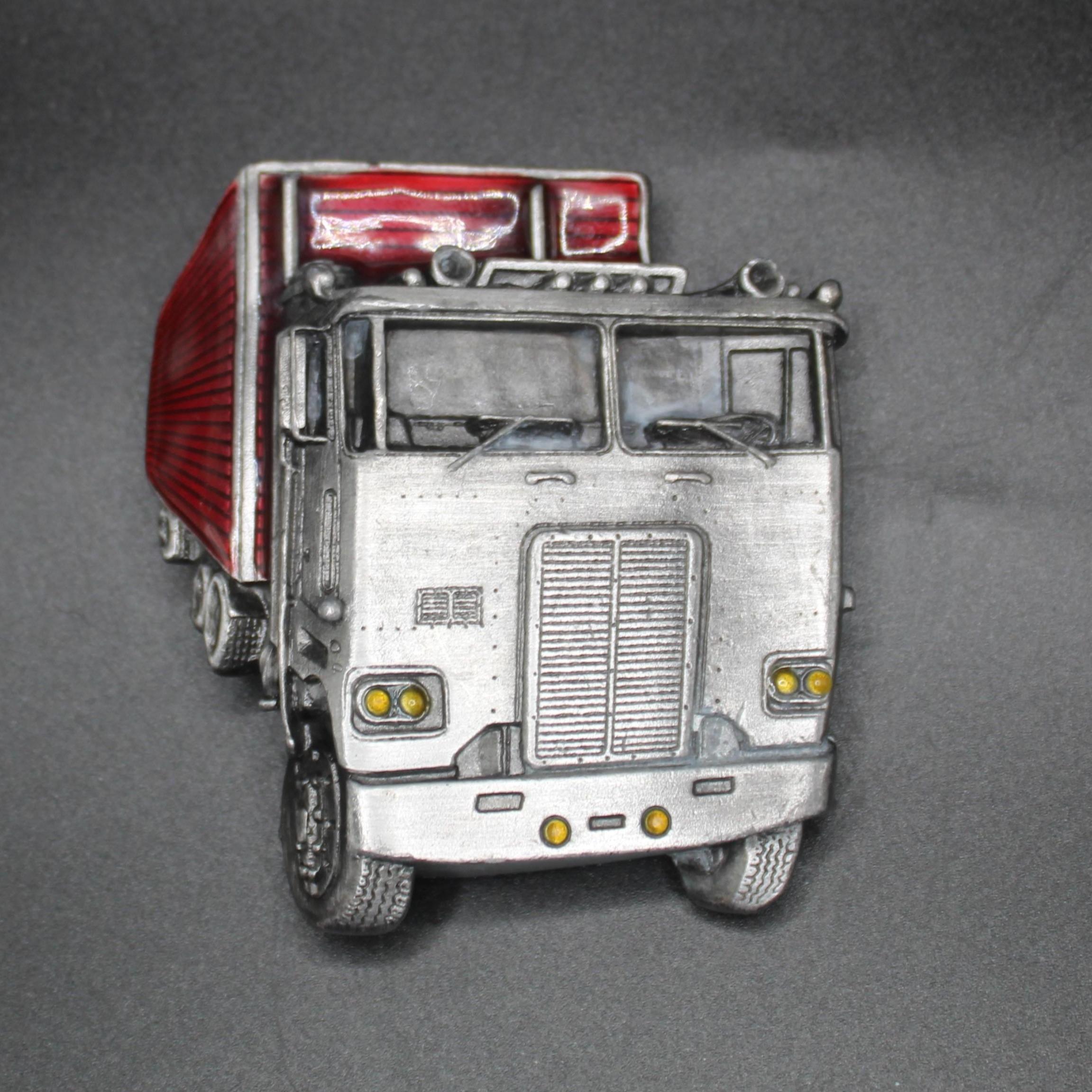 Vintage 1970's 3-D Cab Over Big Rig Trucker Metal Belt Buckle - Red ...