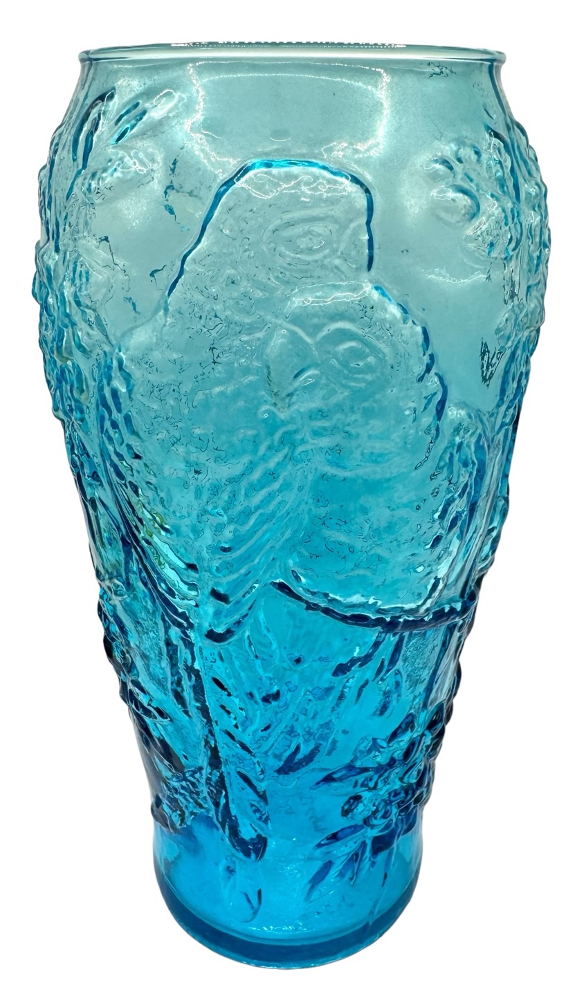 Vintage Indiana Tiara Glass Blue Parrot Love Bird Parakeet Vase 9.25"
